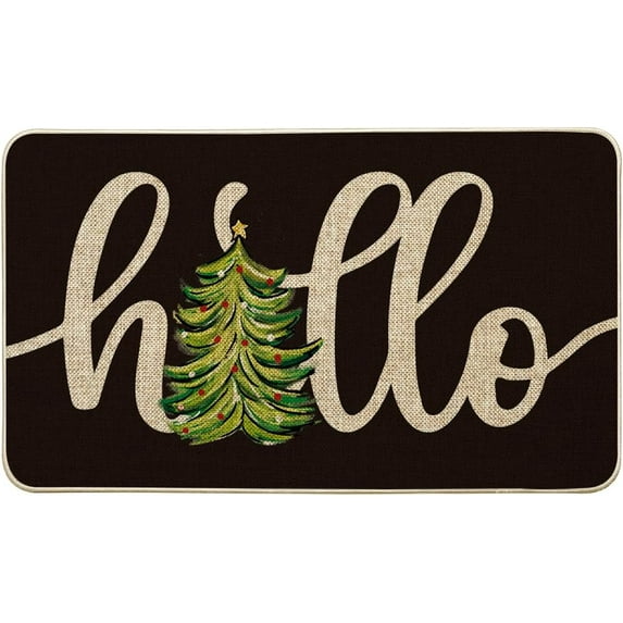 Black Holiday Tree Winter Door Mat Low-Profile Entrance Rug Outdoor ...