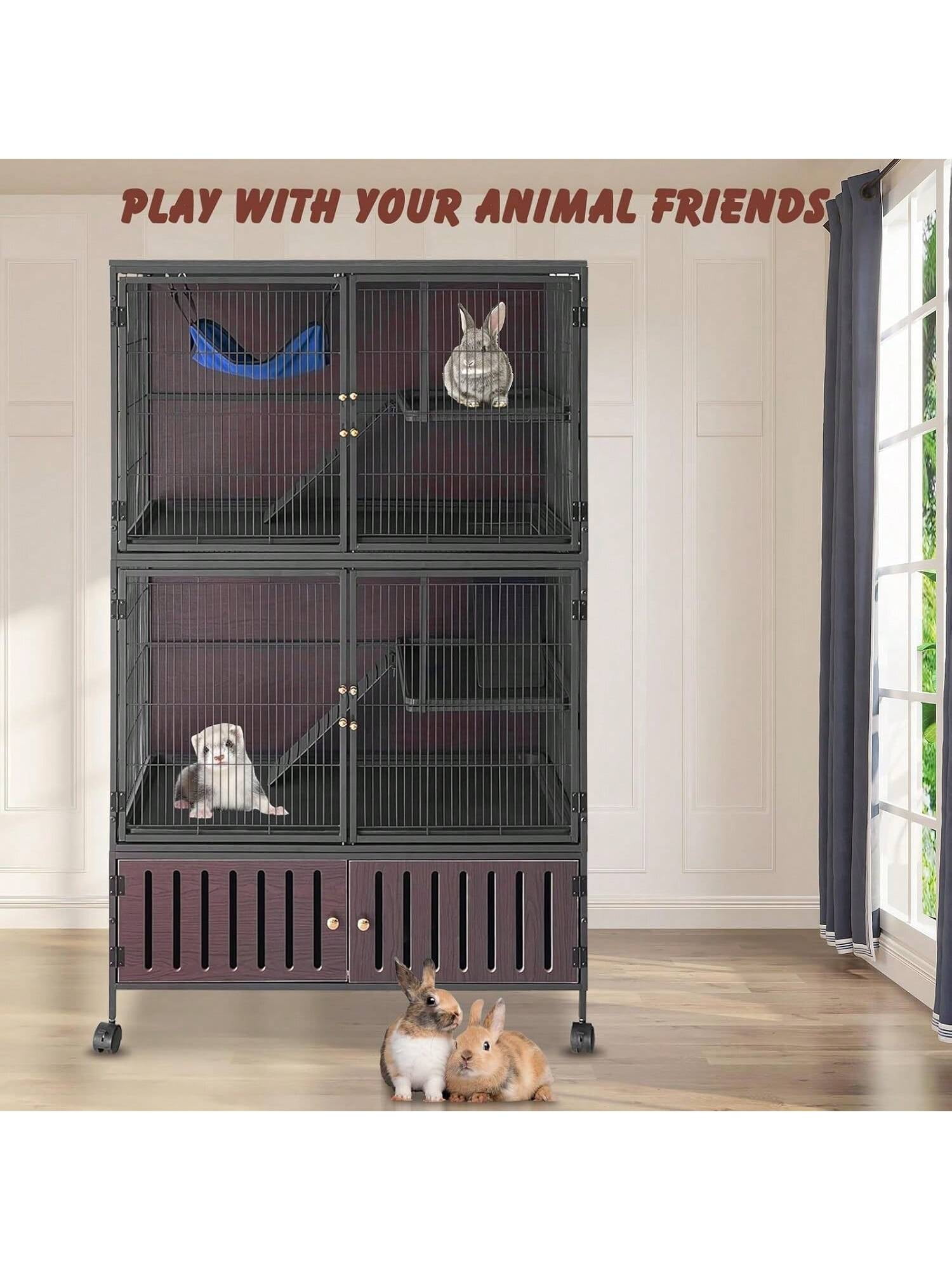Black Home Spacious 5-Level Ferret Cage With Locker - 59" H Rolling Pet ...