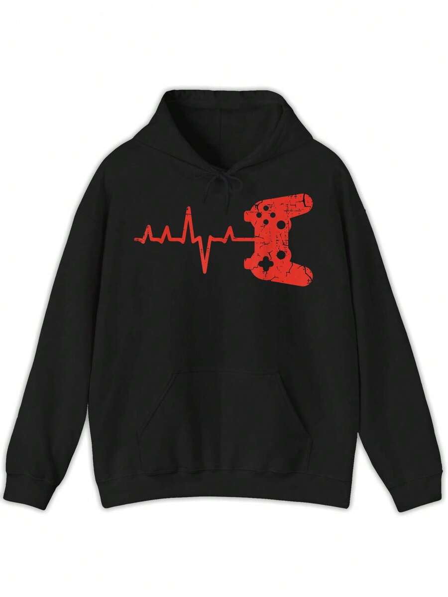 Black Hoodie, Game Controller Heart Rate Monitor, Thin Pullover Hoodie ...