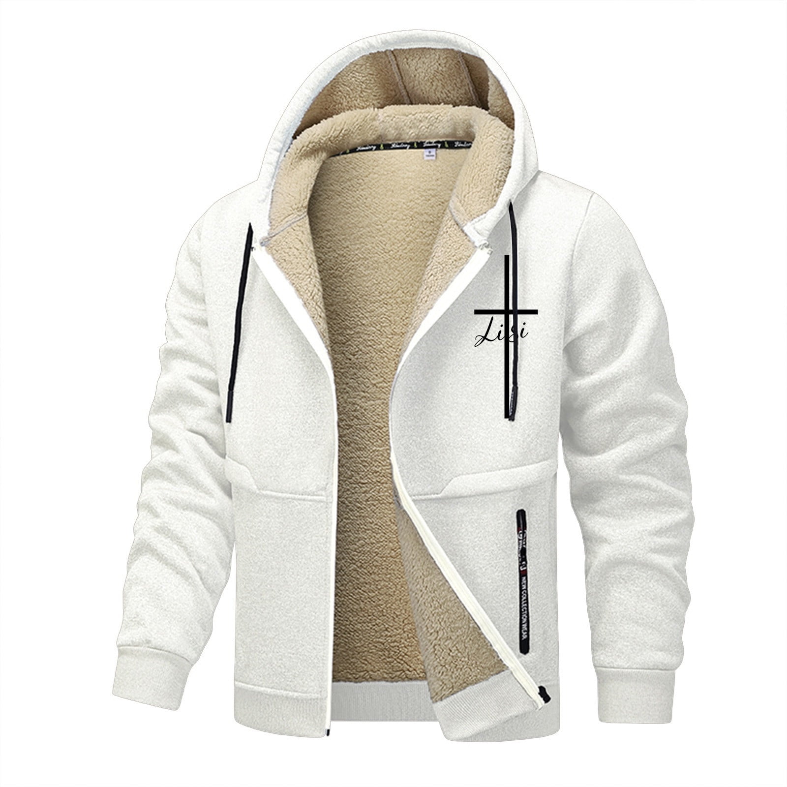 Black Hoodie Men Men's Heavyweight Lined Windproof Zip Up Outerwear ...