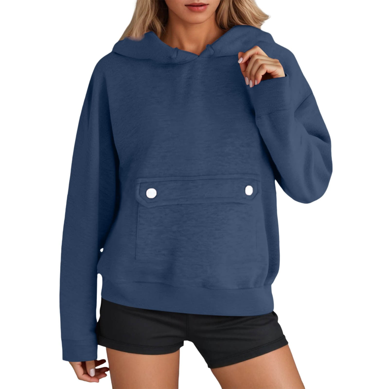 Black Hoodie, Women's Casual Solid Color Hooded Sweatshirt With Pocket ...