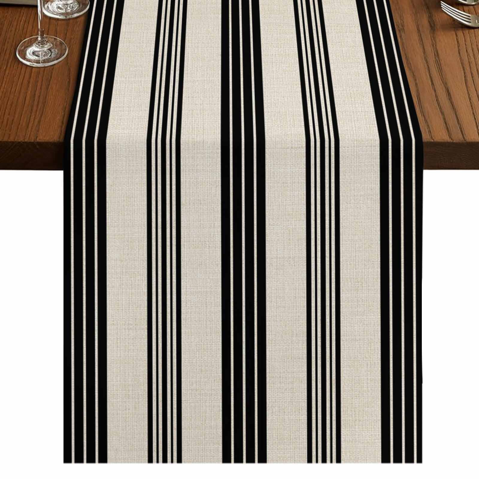Black Horizontal Stripes Burlap Cotton Table Runner 13x72 Inches Long ...