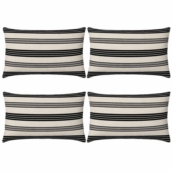Black Horizontal Stripes Lumbar Pillow Covers 12 x 20 Inch Pillow ...