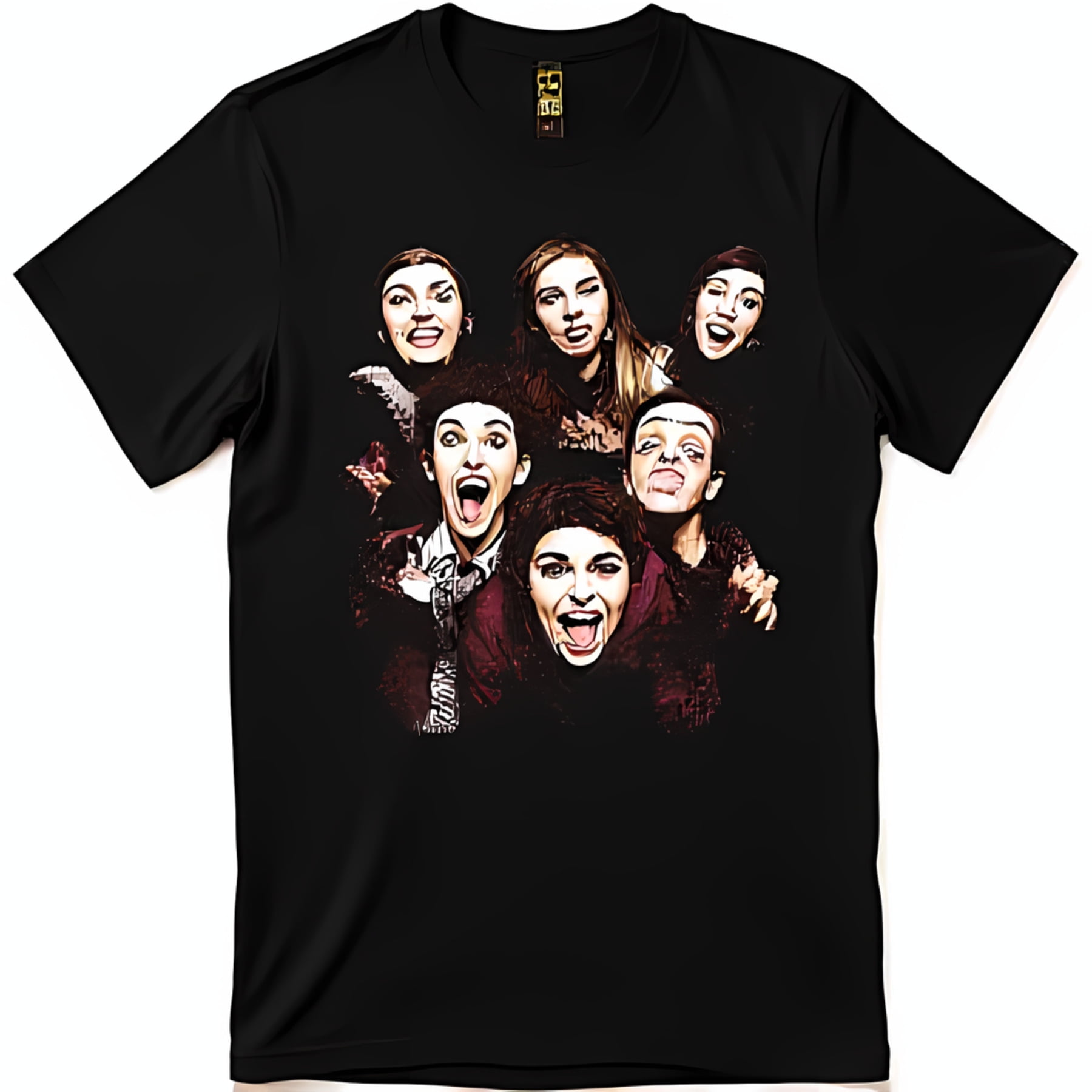 Black Horror Graphic T-Shirt Featuring Six Shocked Faces in Dark Design ...