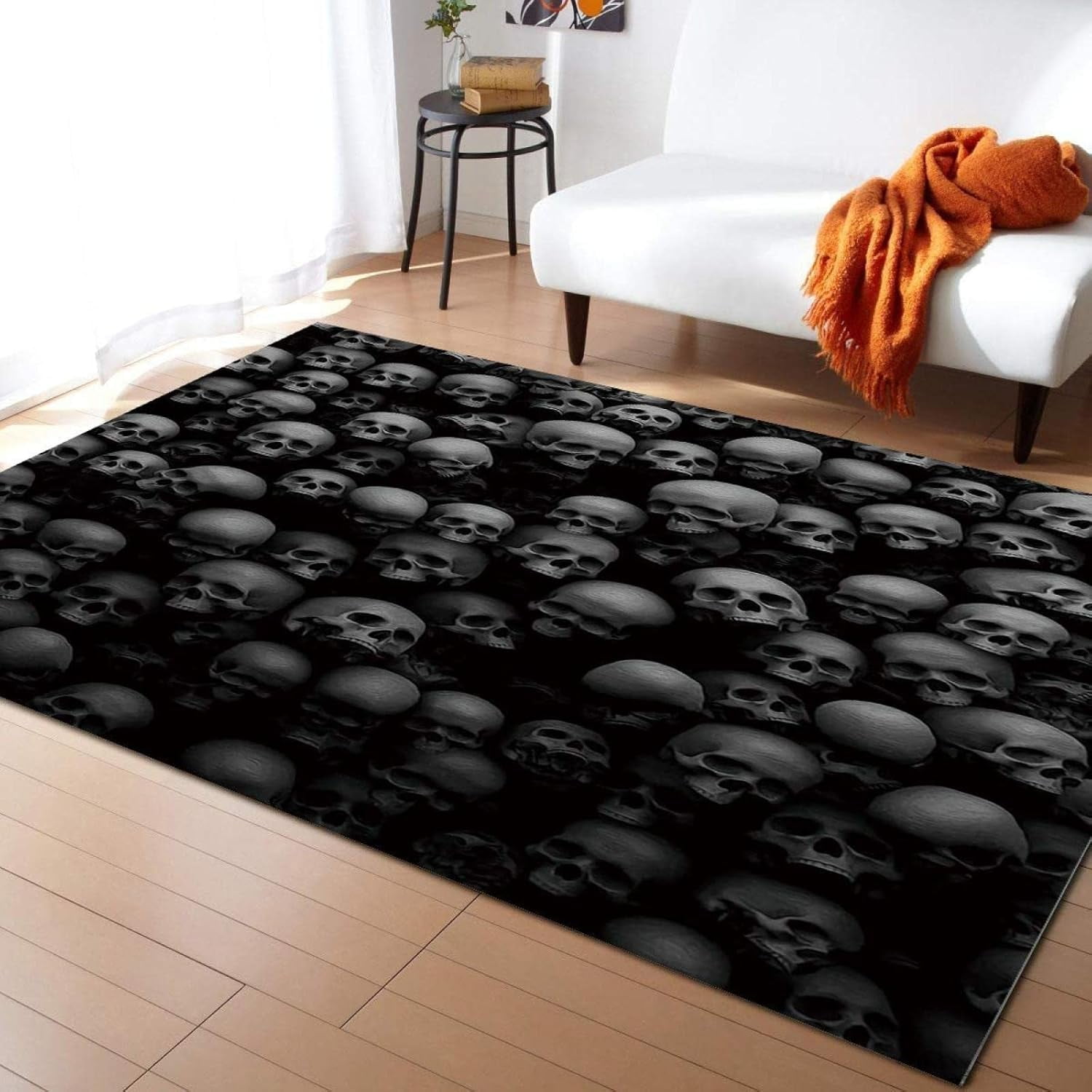 Black Horror Skull Head Area Rug, Halloween Mysterious Abstract Indoor ...