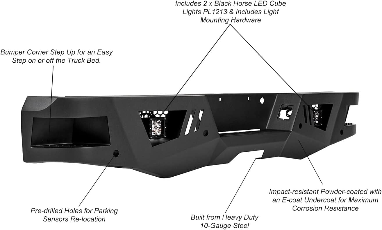 Black Horse Armour Heavy Duty Rear Bumper Matte Black Includes 1 set of ...