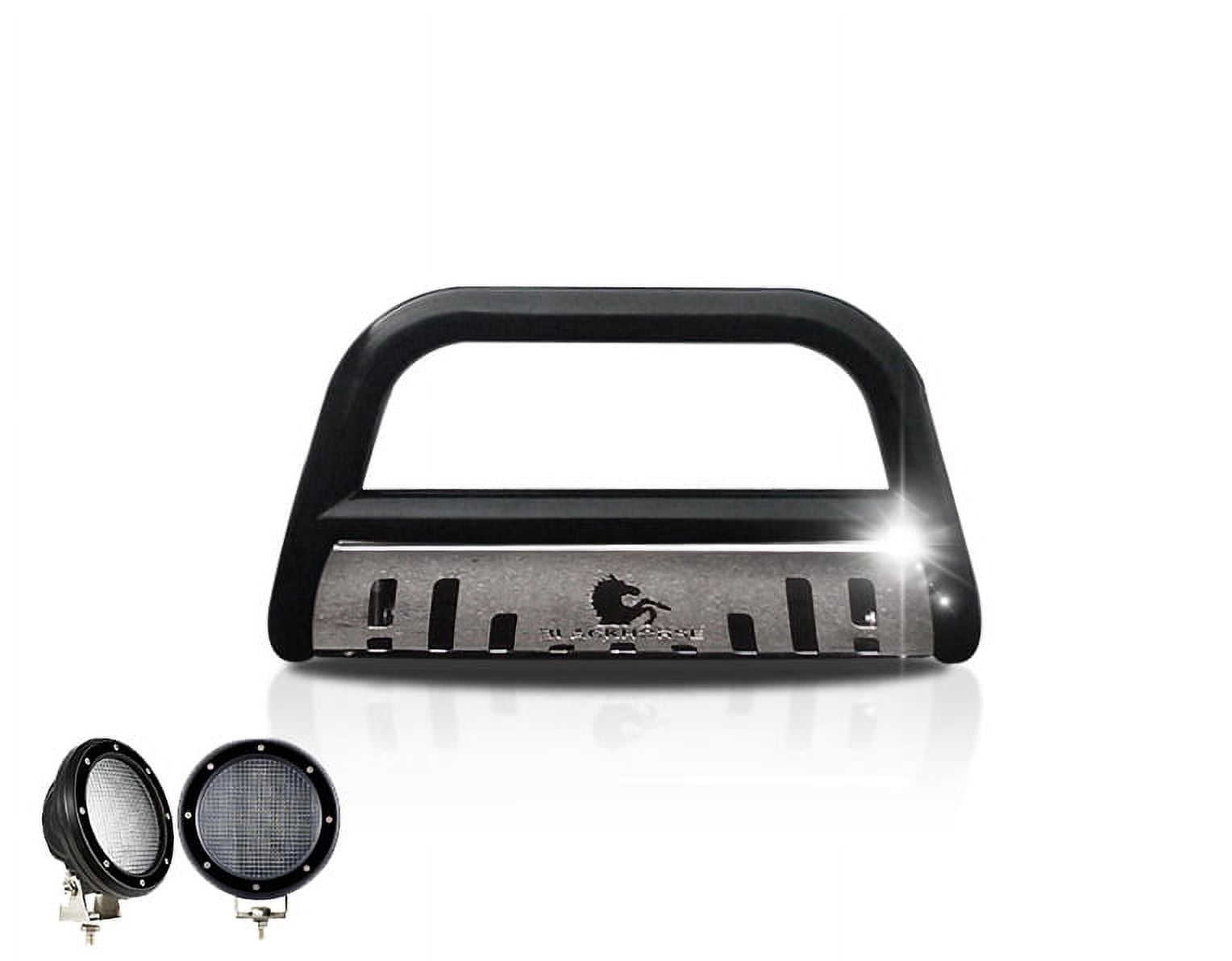 Black Horse Bull Bar Skid Plate Black Come with Pair of 5.3" Dia. LED ...
