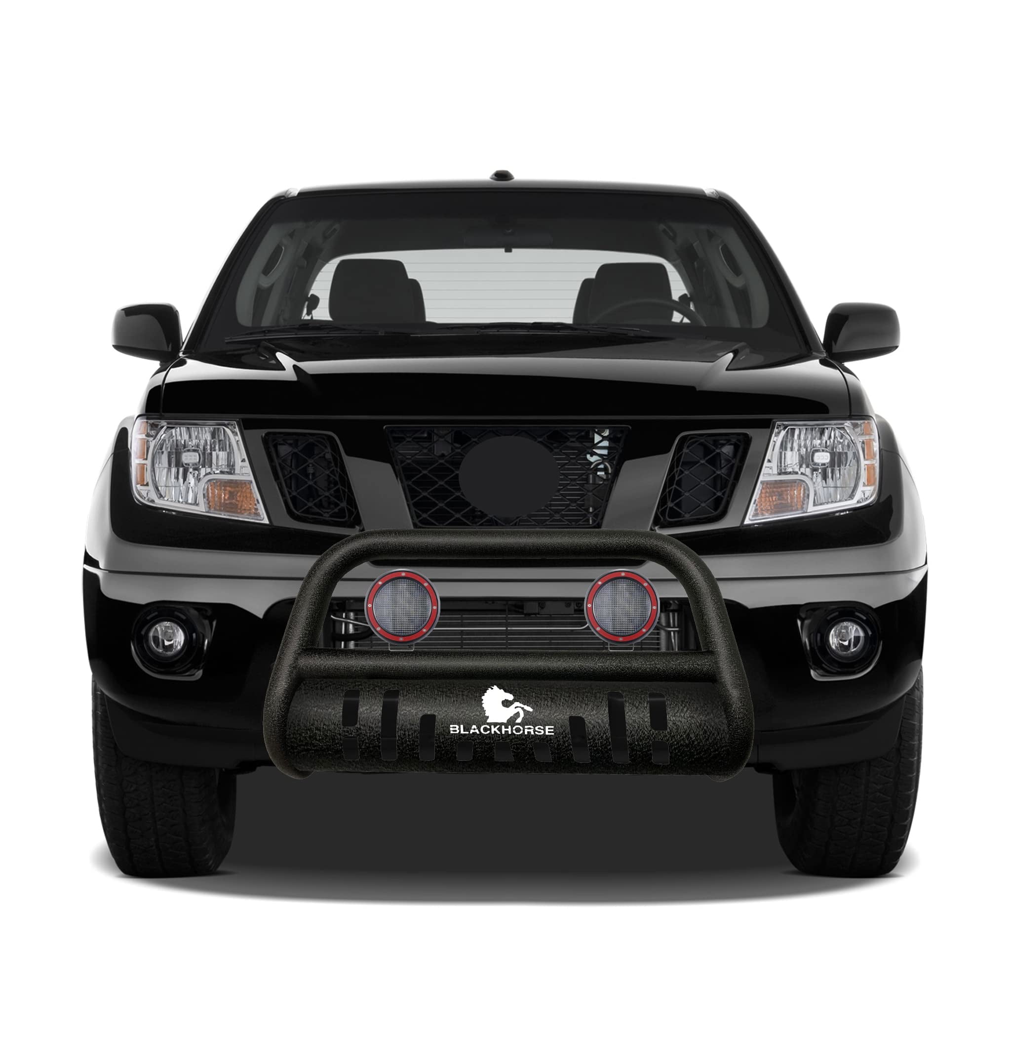 Black Horse Bull Bar-T Incl. pair of 5.3"Dia.LED Lights w/Red Trim ...