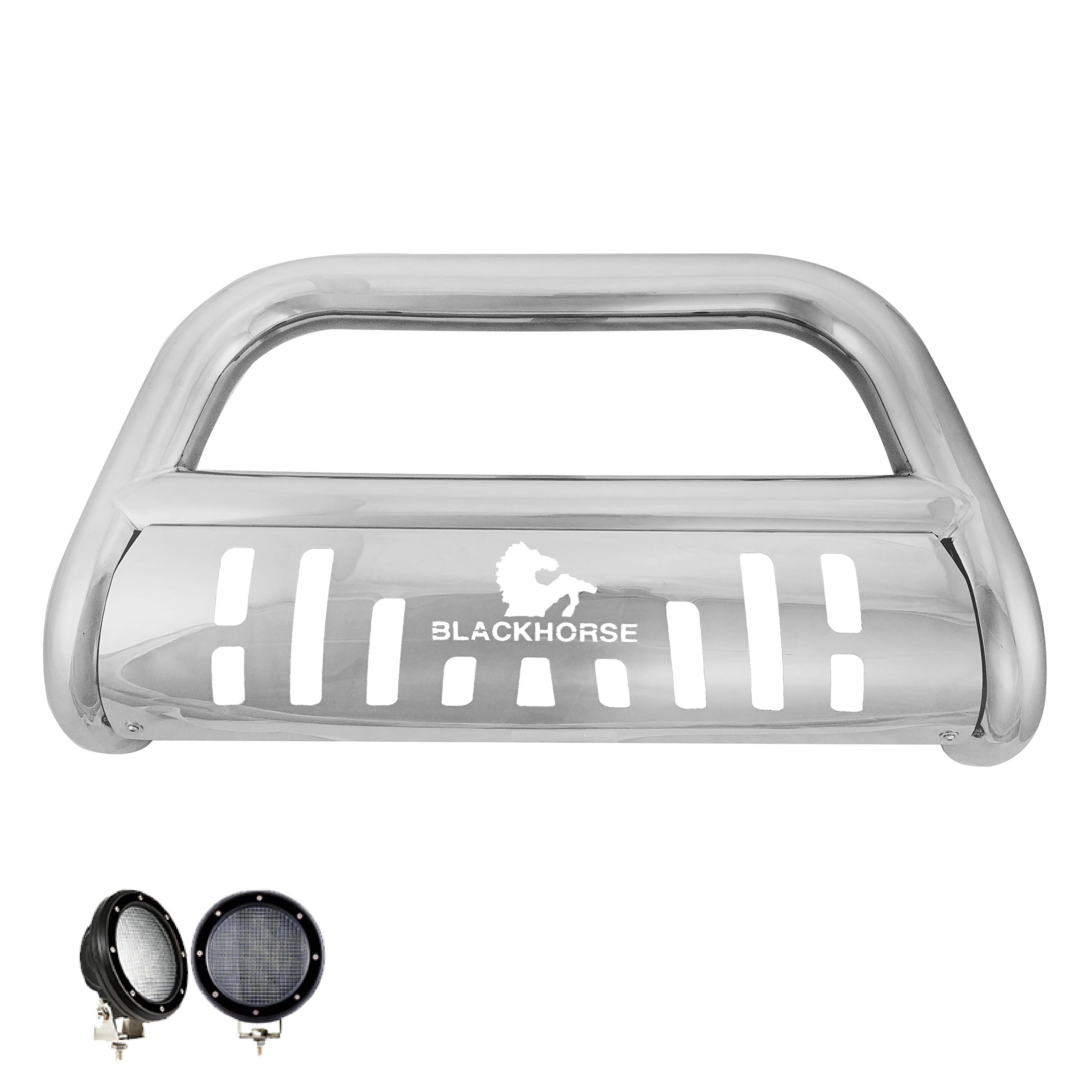 Black Horse Bull Bar w/Pair of 5.3" Dia.LED Lights,Stainless Steel ...