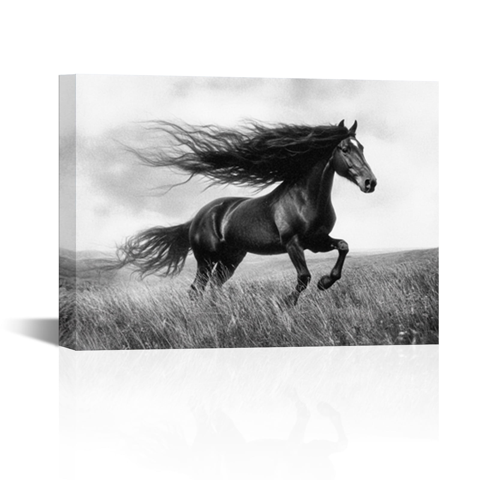 Black Horse Canvas Picture Prints: Wild Animal Painting Art Artwork on ...