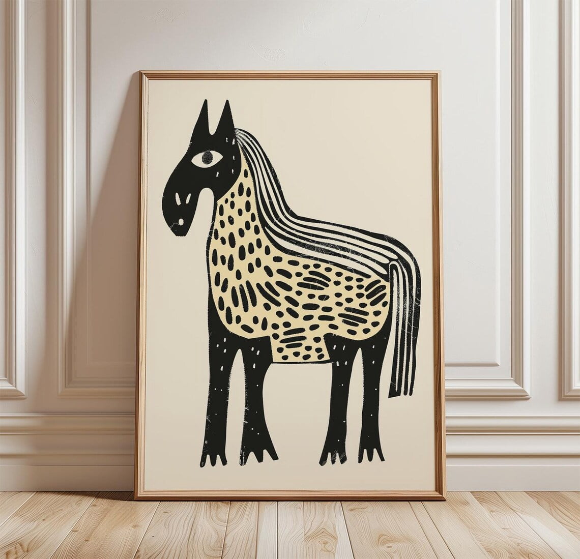 Black Horse Folk Art Minimal Animal Scandinavian Style Decor Unframed ...