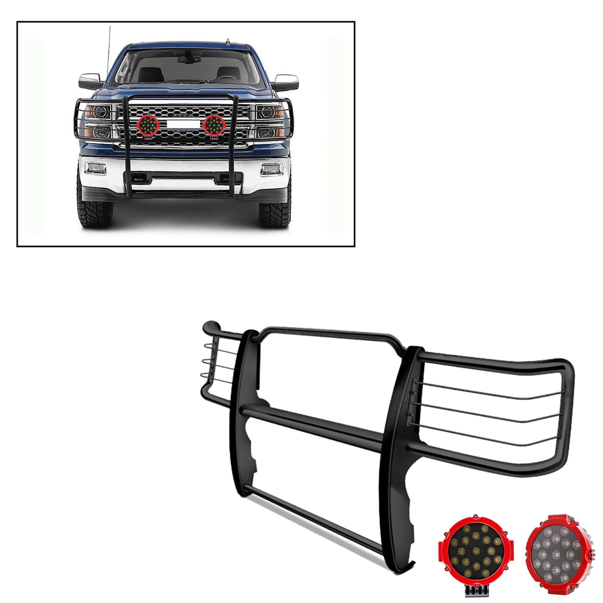 Black Horse Grille Brush Bumper Guard Modular Black Come with Pair of 7 ...