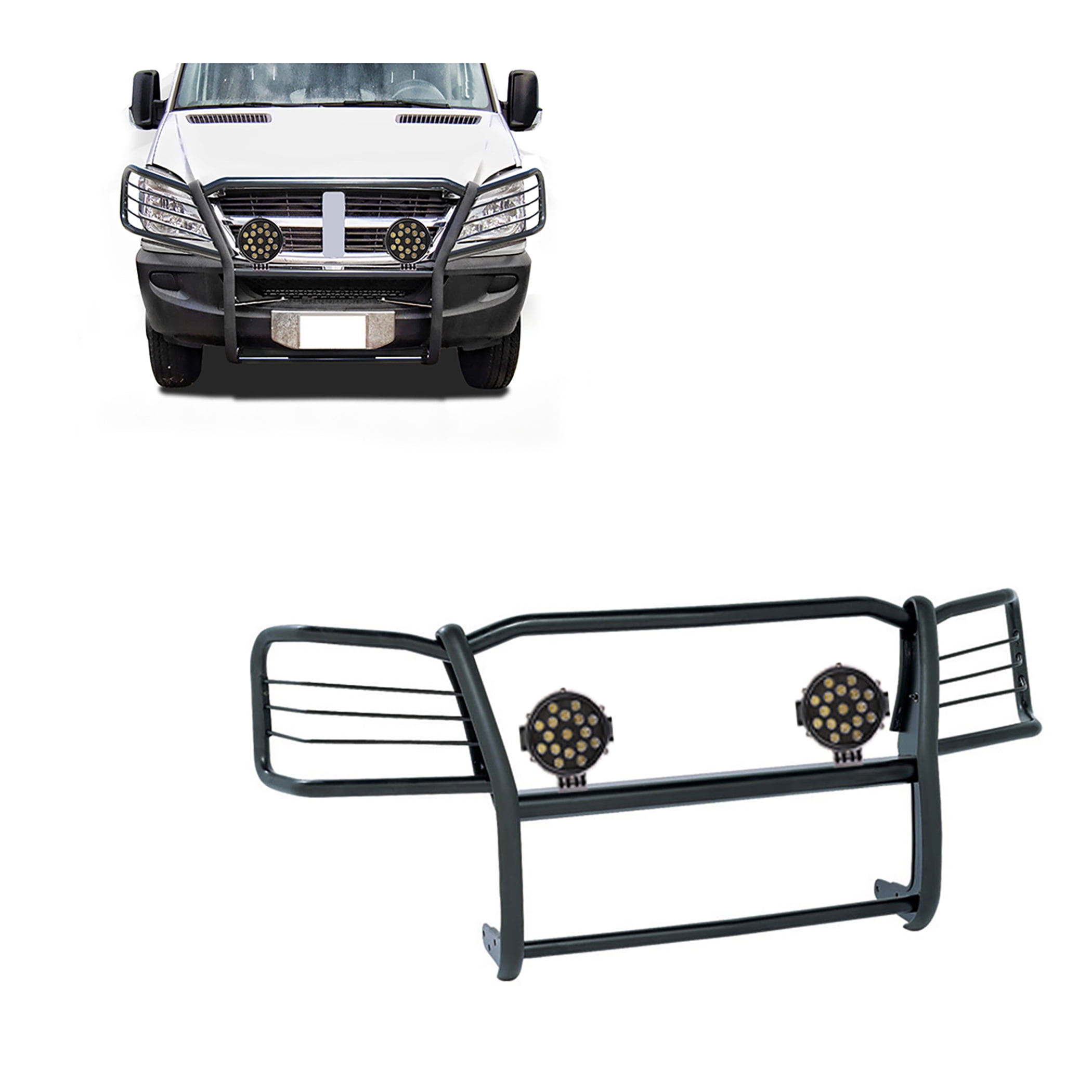 Black Horse Grille brush Bumper Guard Modular Black W/pair of 7.0"LED ...