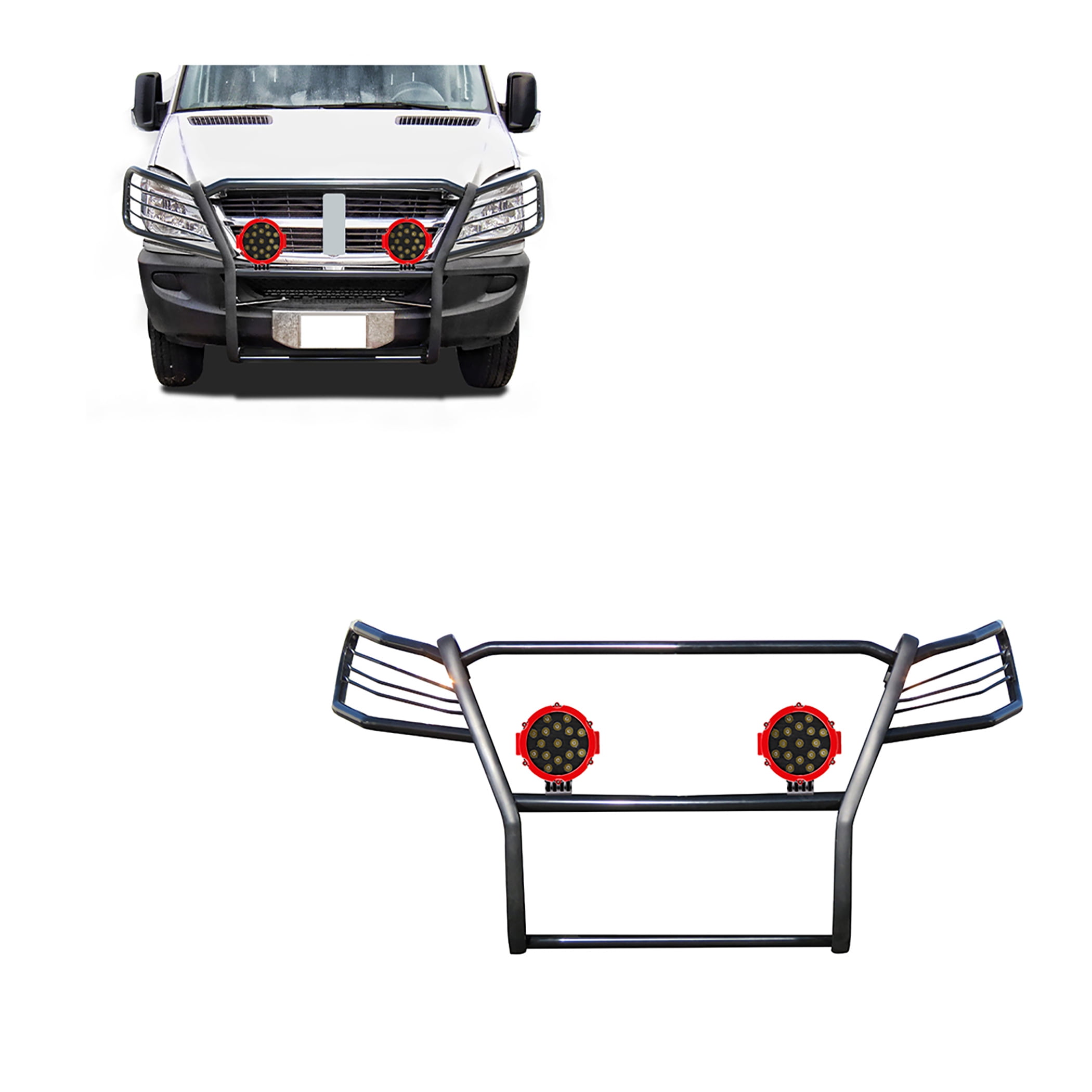 Black Horse Grille brush Bumper Guard Modular Black W/pair of 7.0"LED ...