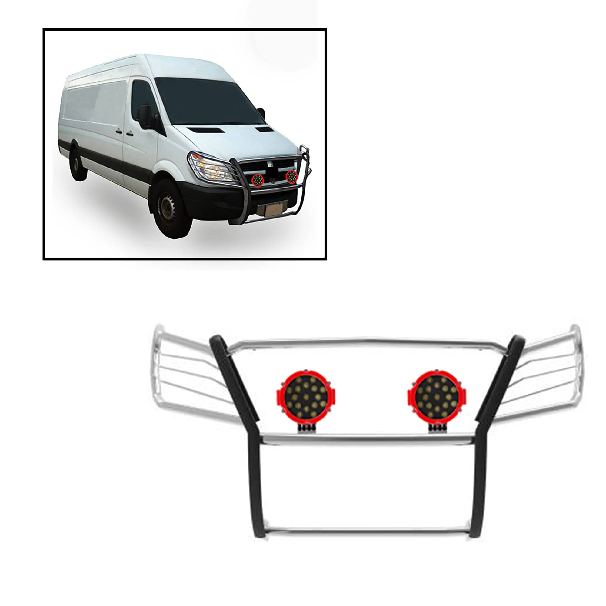 Black Horse Grille brush Bumper Guard Modular S/S W/pair of 7.0"LED ...