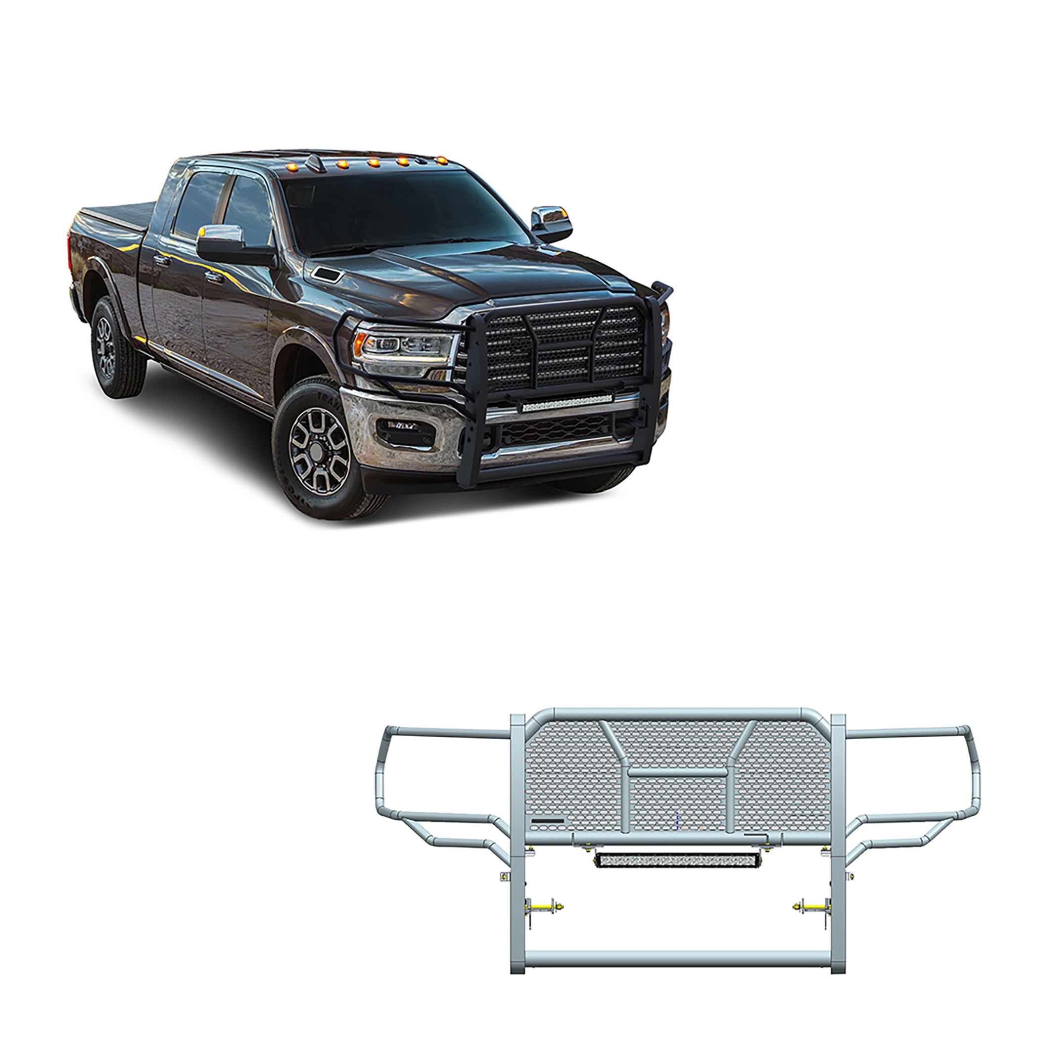 Black Horse RUGGED Heavy Duty Grille Brush Bumper Guard Modular Black ...