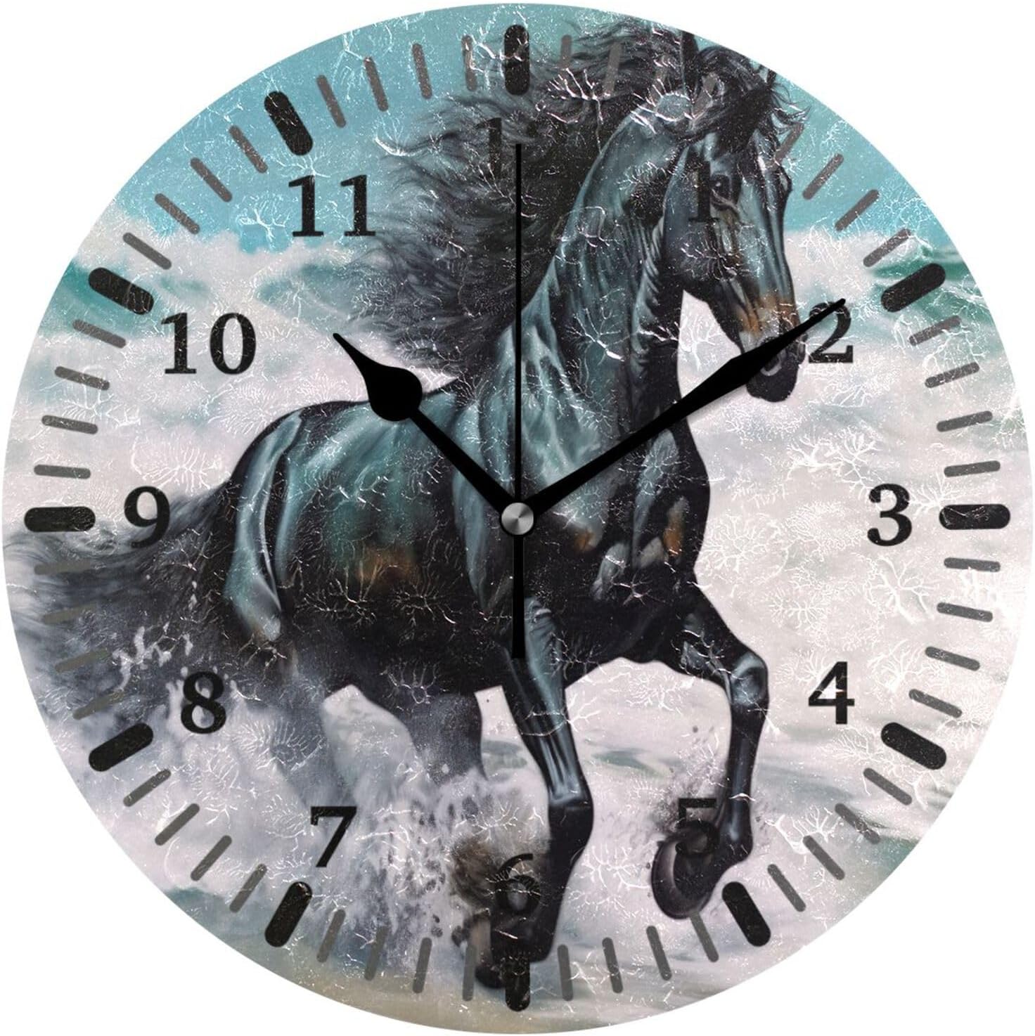 Black Horse Silent Non-Ticking Wall Clock, 10 Inch Battery Operated ...