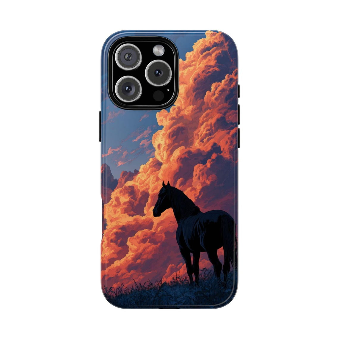 Black Horse Sunset Clouds Mustang Western Painting Phone Case with ...