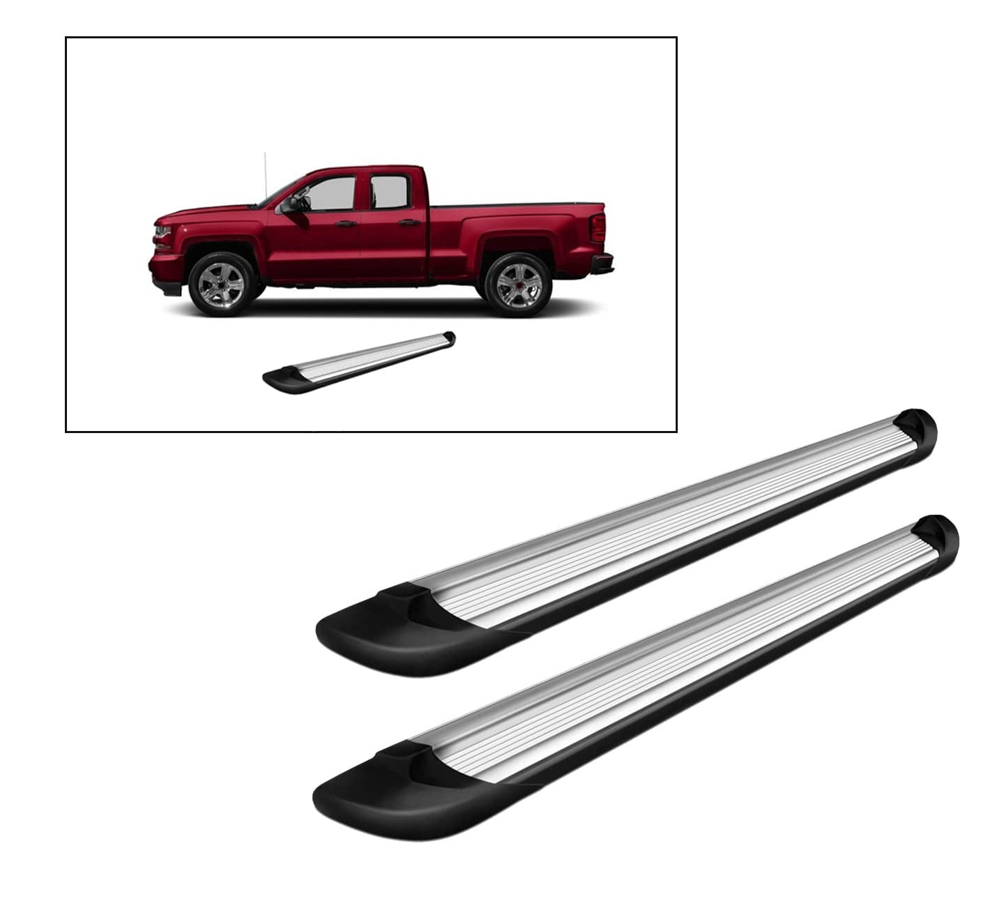 Black Horse Transporter Running Boards Silver Compatible with 07-18 ...