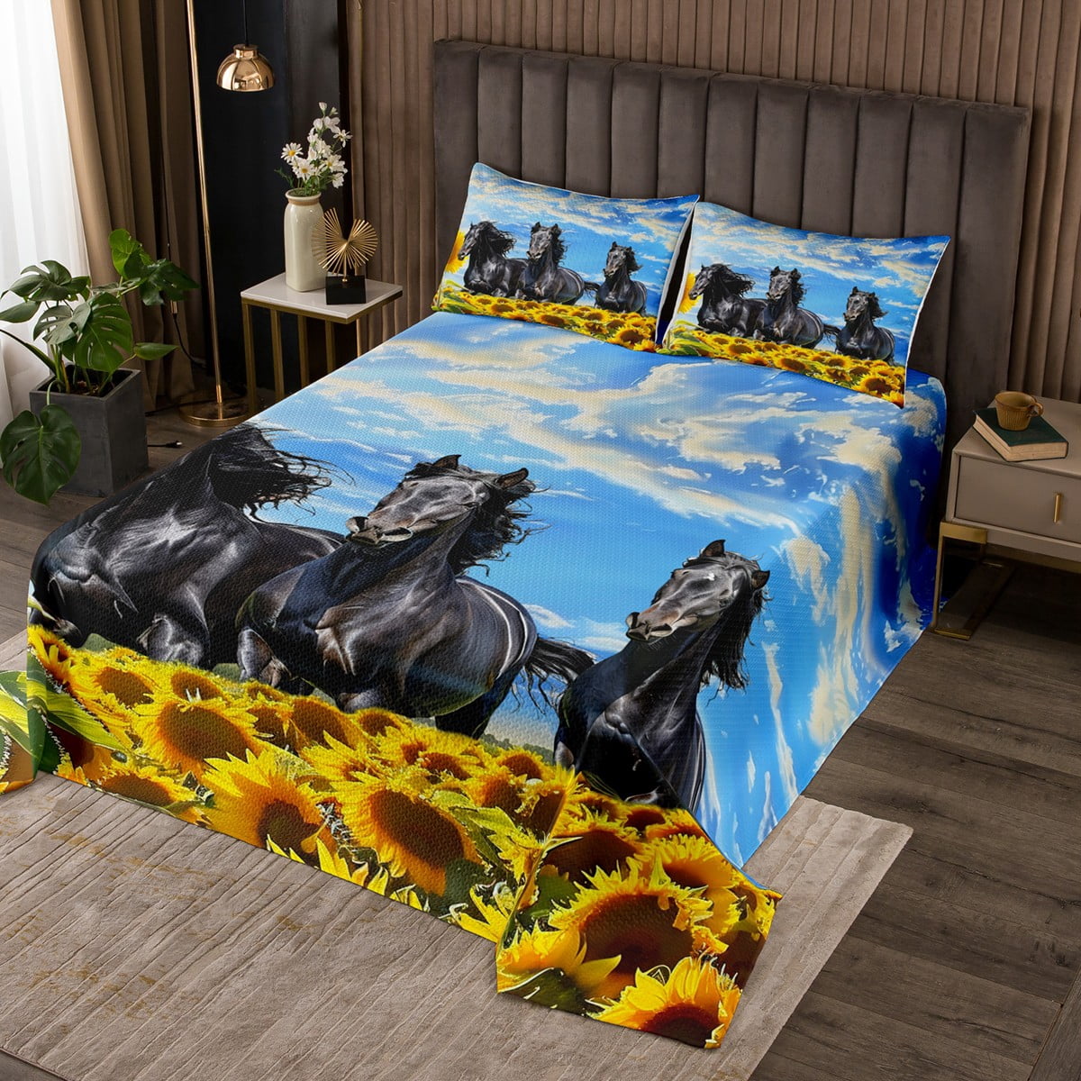 Sunflower Bedspread Kids Thanksgiving Quilted Coverlet King Size ...