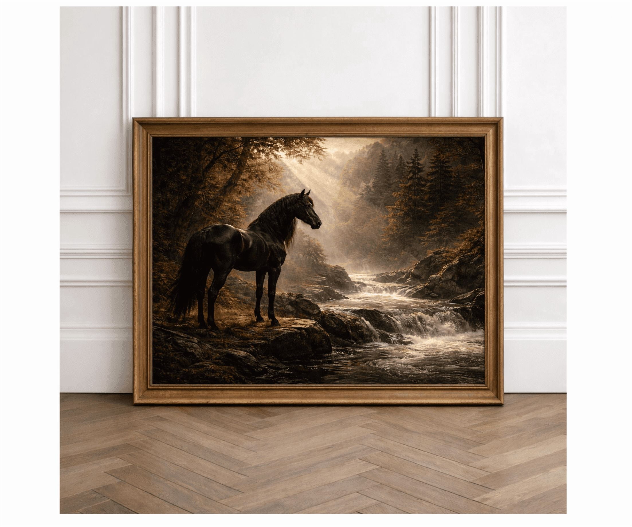 Black Horse Wall Art Majestic Horse River Landscape Poster Dark ...