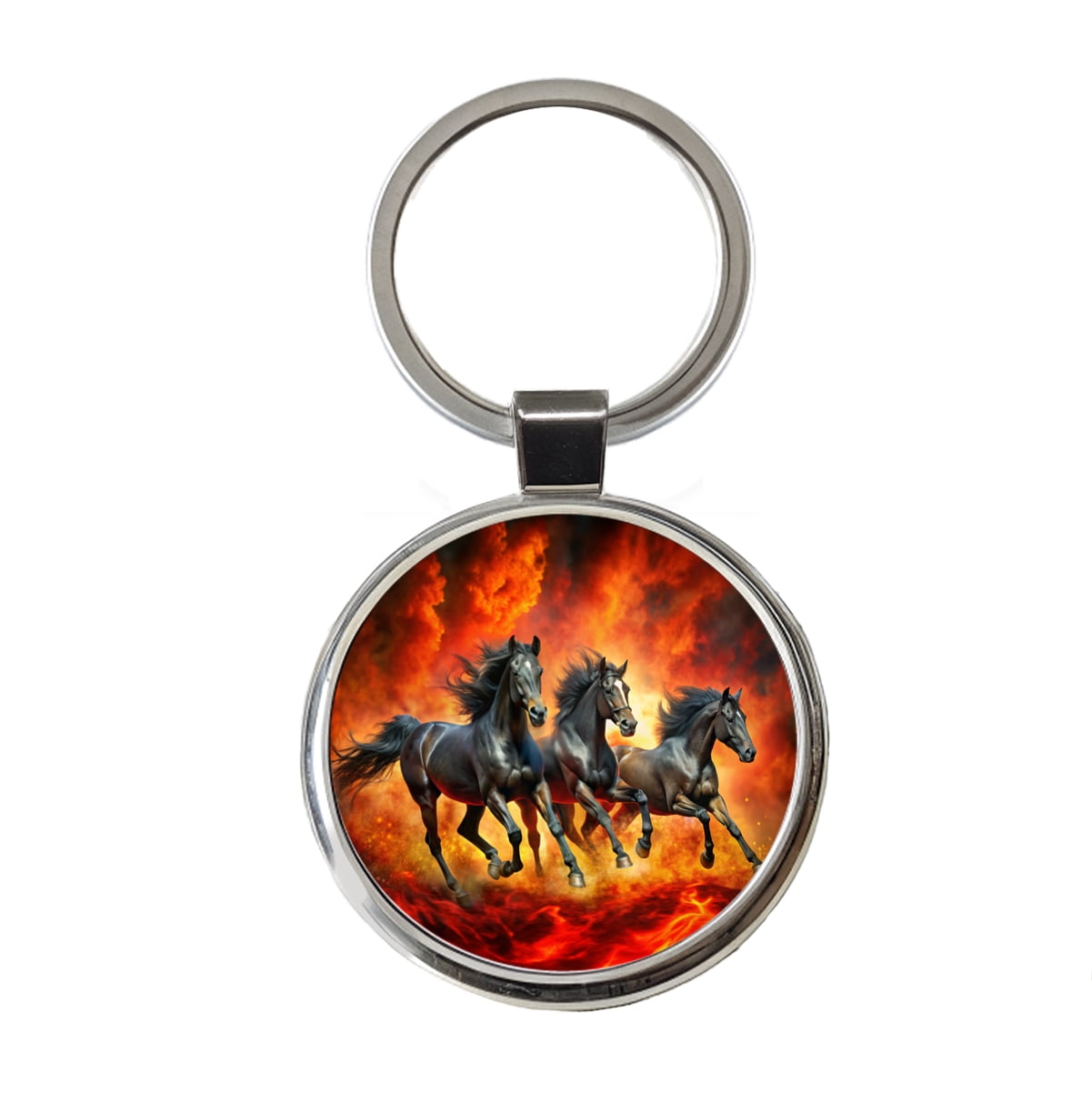 Black Horses Galloping Out of Fire Metal Round Keychain - Walmart.com
