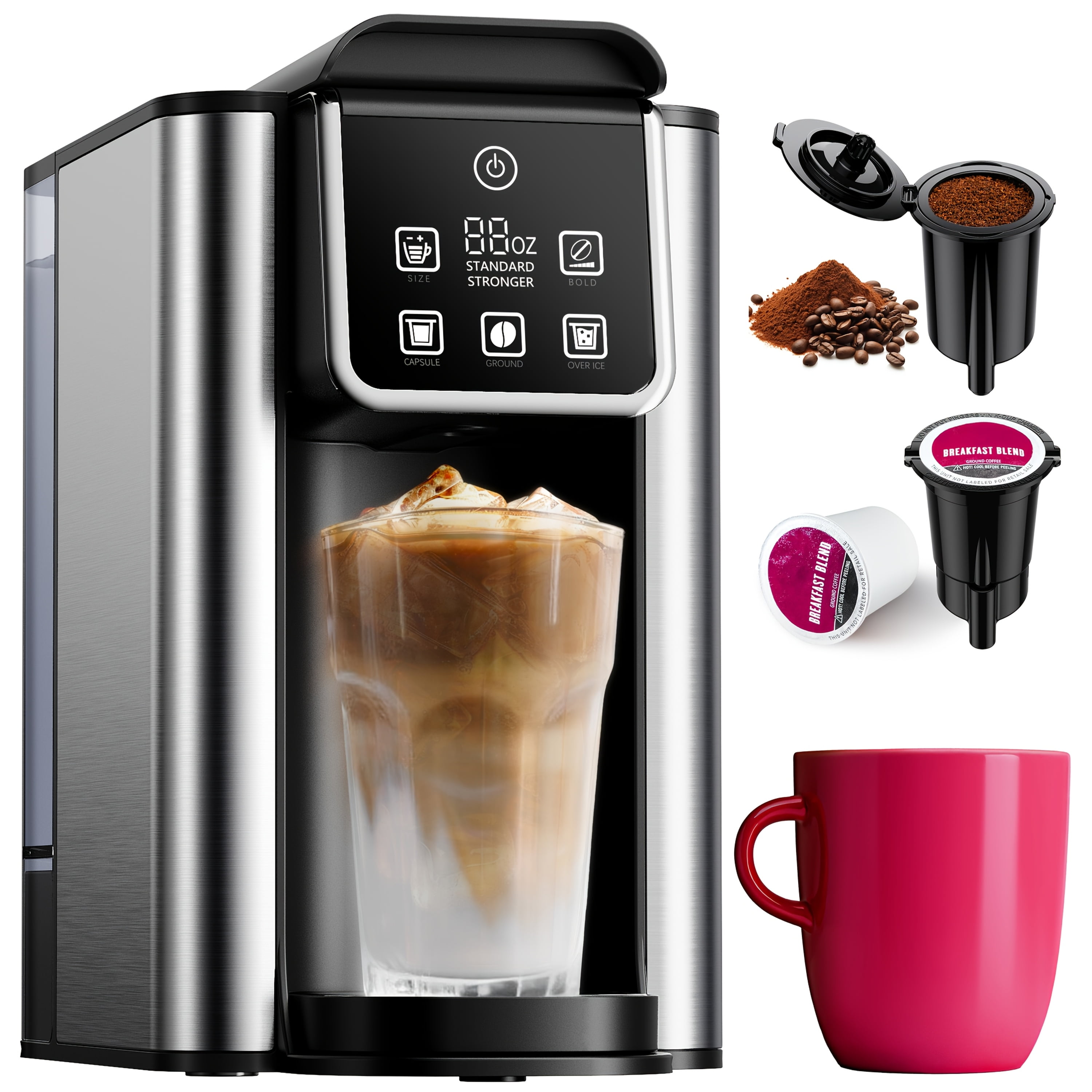 Black Hot & Iced Coffee Maker with Bold Setting, Single Serve Coffee ...