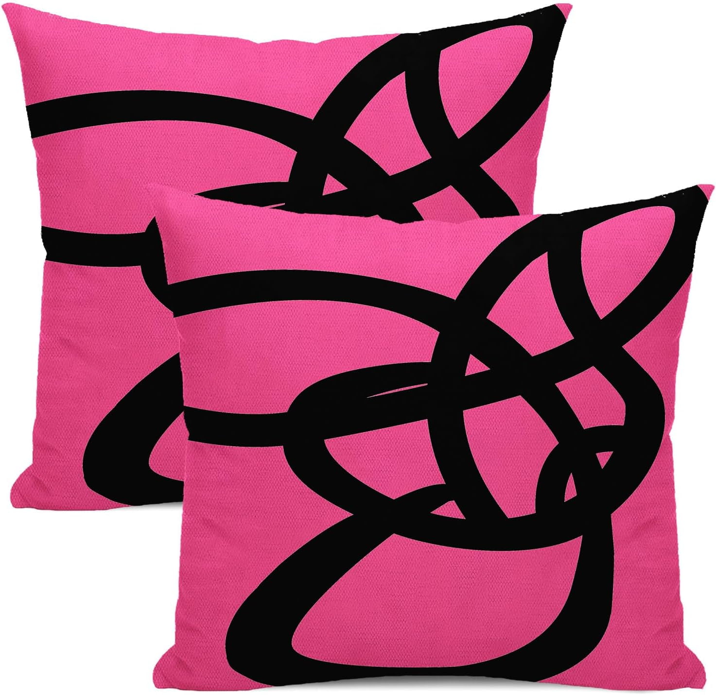 Black and Hot Pink Pillow Covers 18x18 Set of 2 Geometric Abstract ...