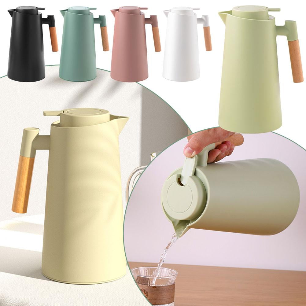 Black Household Thermos Pot With Glass Liner And Wooden Handle, Hot ...