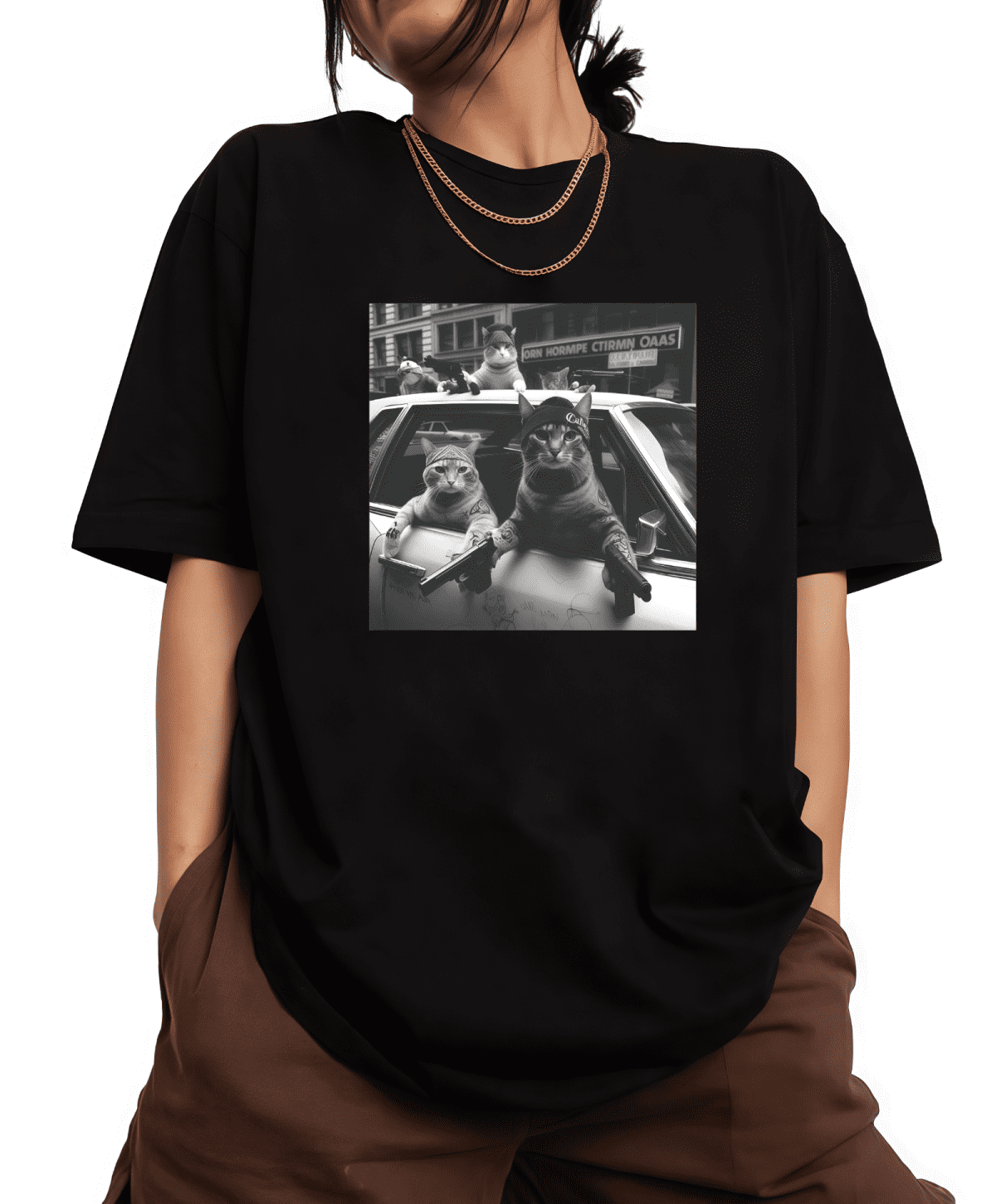 Black Humor-Inspired Cat Gang Meme Print Tshirt S-5XL Streetwear ...