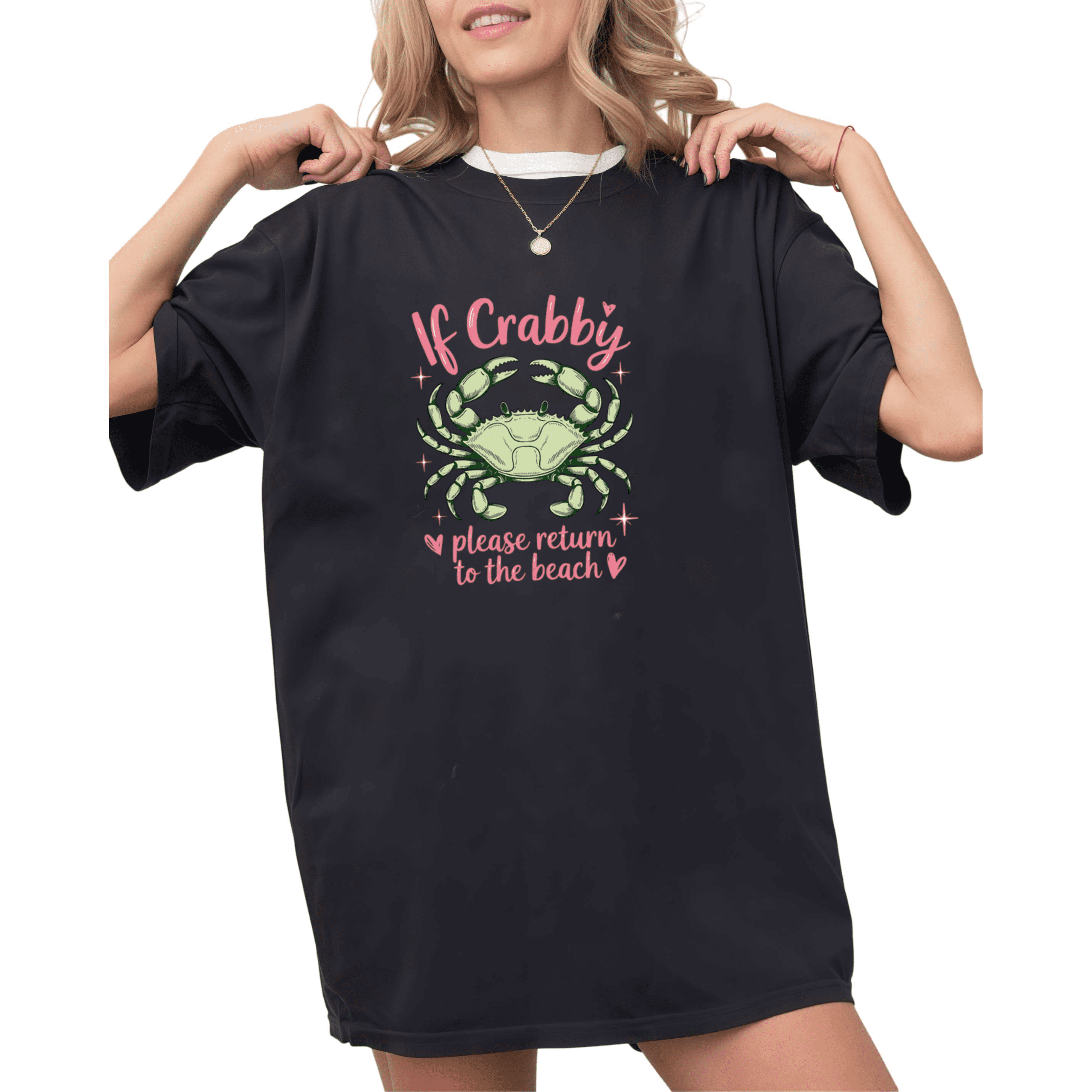 Black Humorous Crab If Crabby Beach Print T-Shirt Graphic Tees Shirts ...
