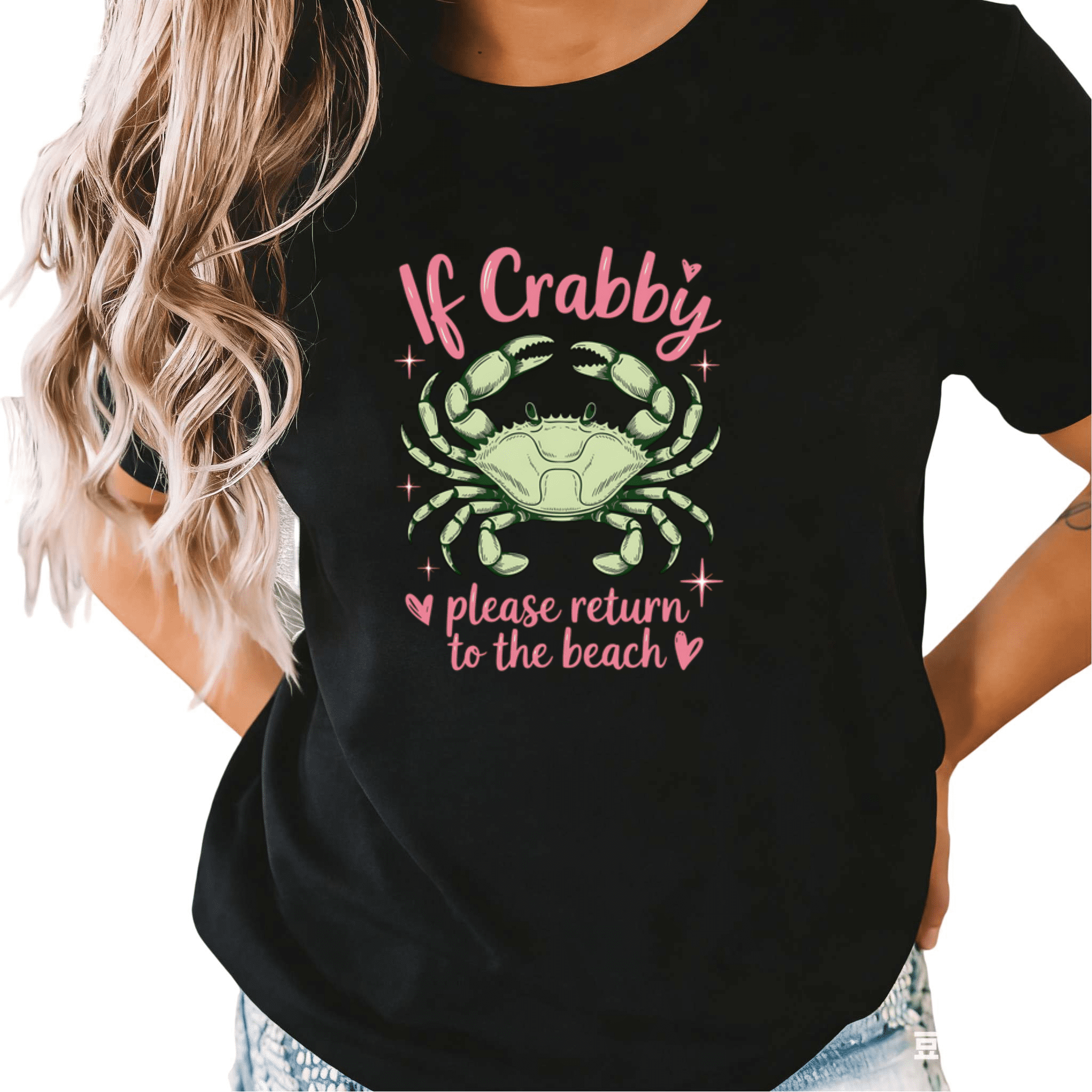Black Humorous Crab If Crabby Beach Print T-Shirt Graphic Tees Shirts ...