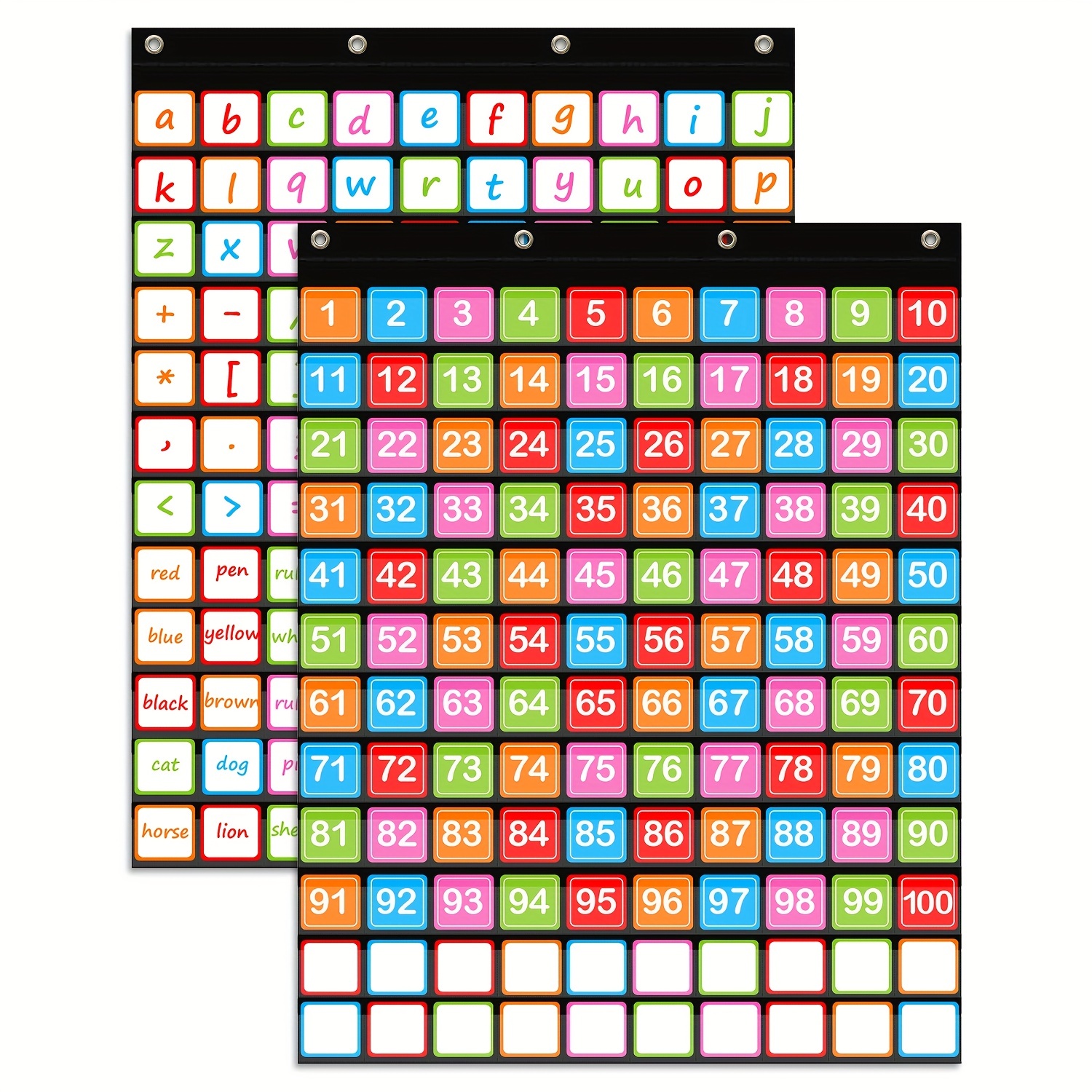 Black Hundreds Pocket Chart With 120 Pockets And 150 Pieces Double-side ...