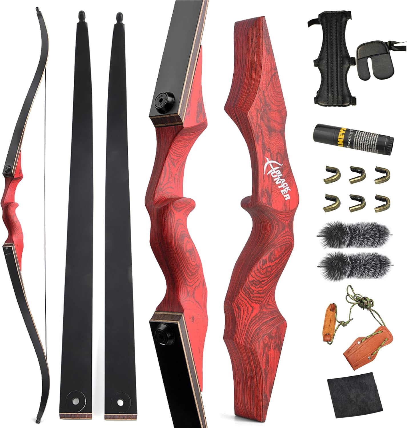 Black Hunter 60” Original Recurve Bow for Adults American Red Bow ...