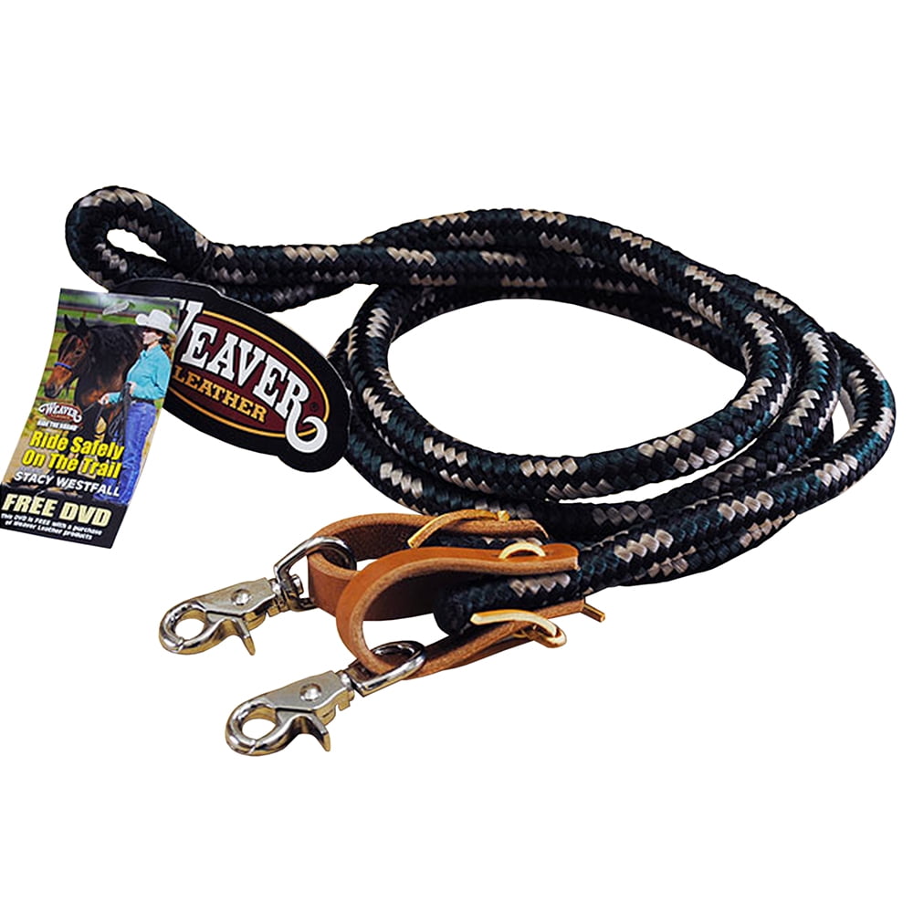 Black Hunter Green 8Ft Weaver Horse Poly Roping Reins W/ Leather Laces ...