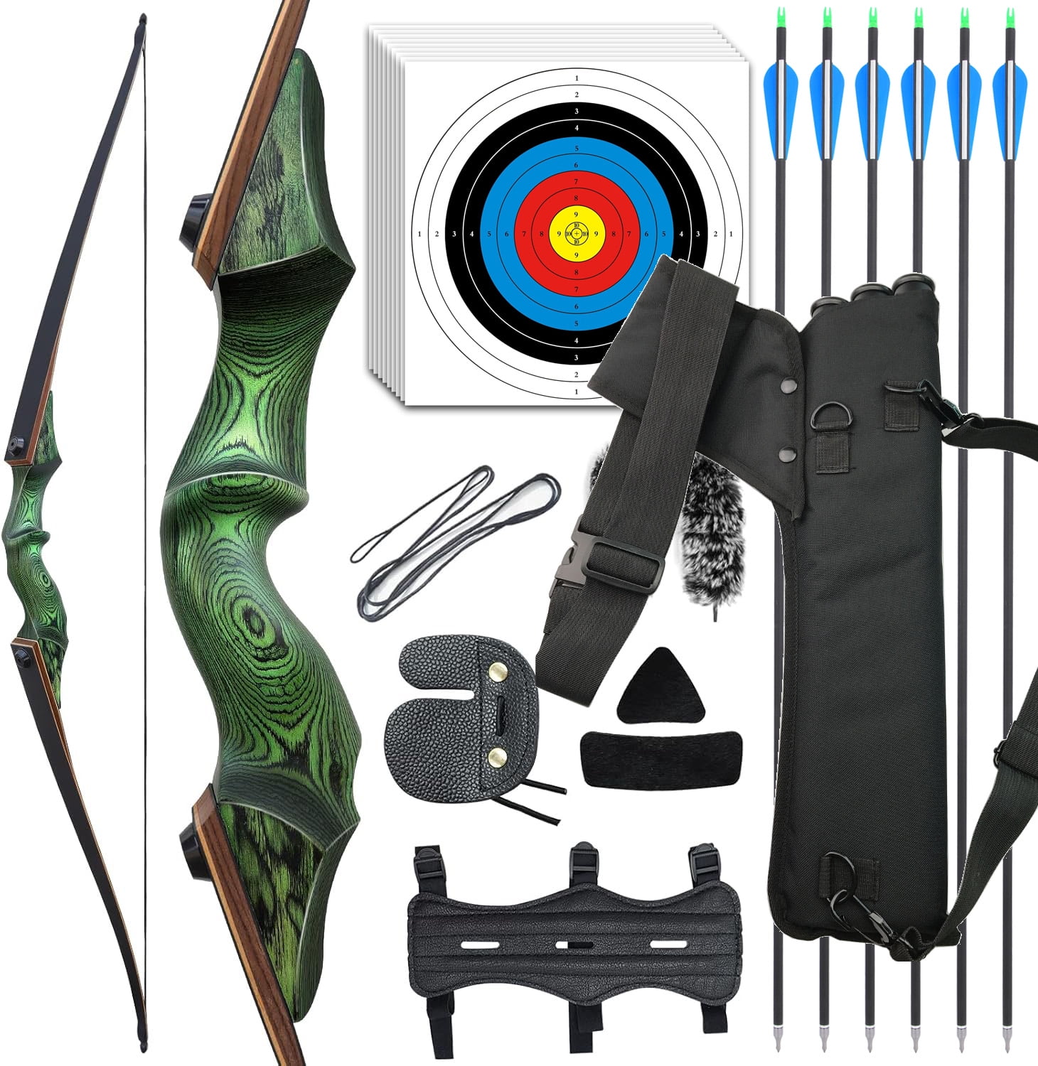Black Hunter Longbow 20-60 Lbs Archery Bow Takedown Bow and Arrow Set ...