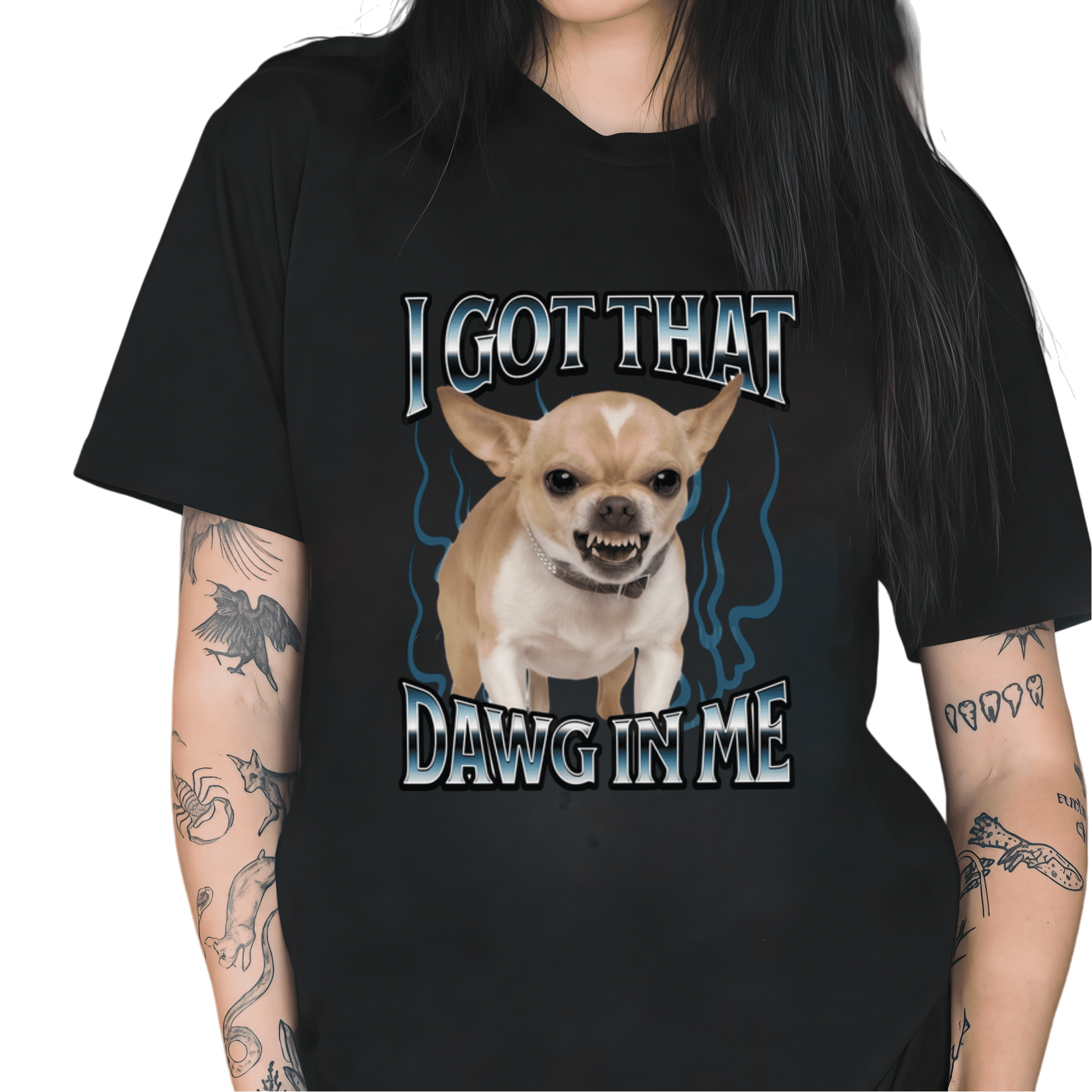 Black I Got That Dawg In Me Chihuahua Funny Meme Retro Chrome Text ...