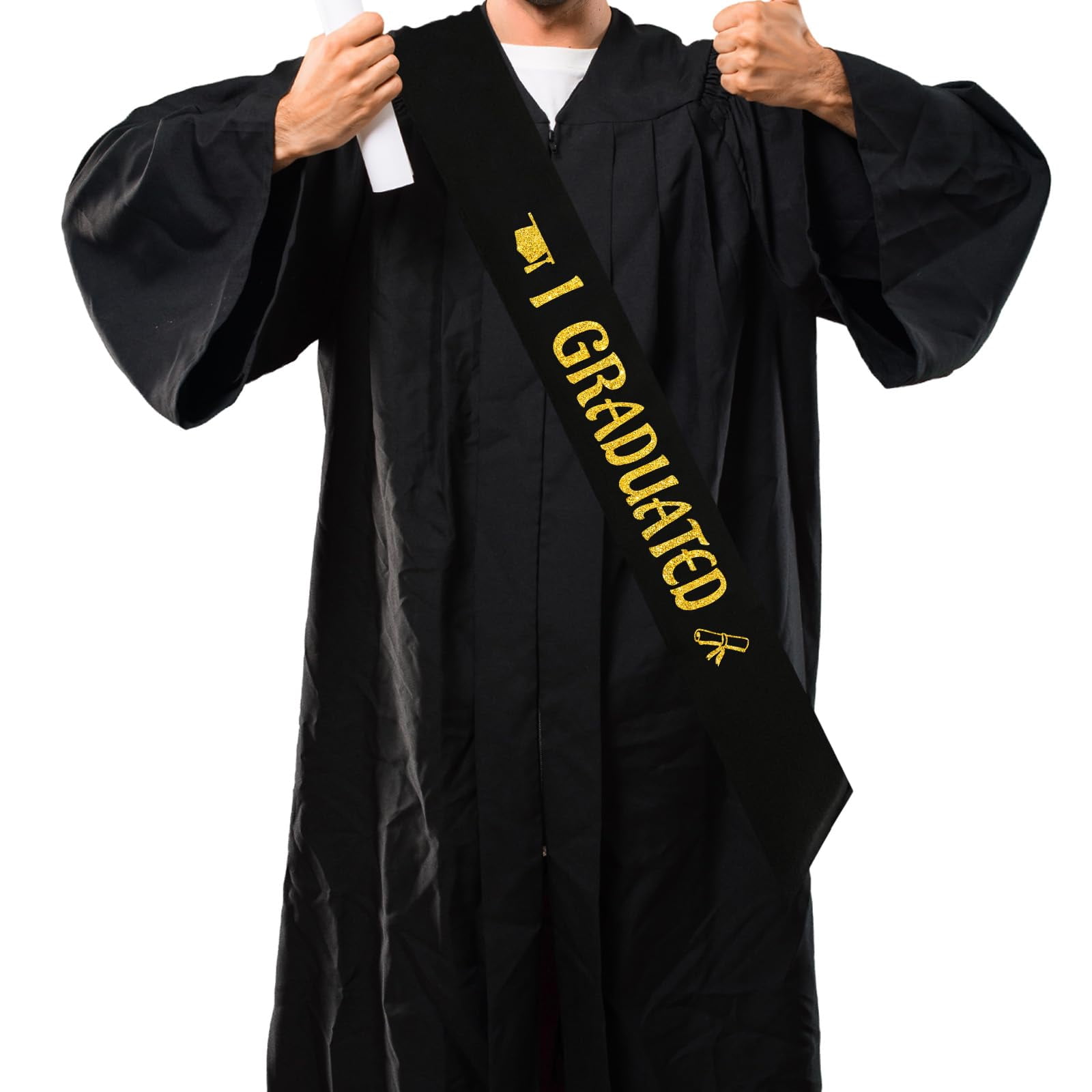 Black I Graduated Satin Sash with BSL1 Gold Glitter Letters - Class of ...