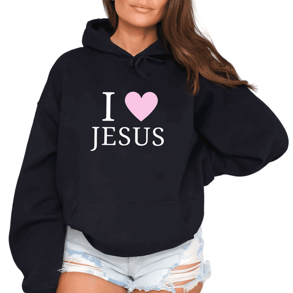 Black I Love Jesus Pink Heart Hoodie Christian Faith Religious Belief ...