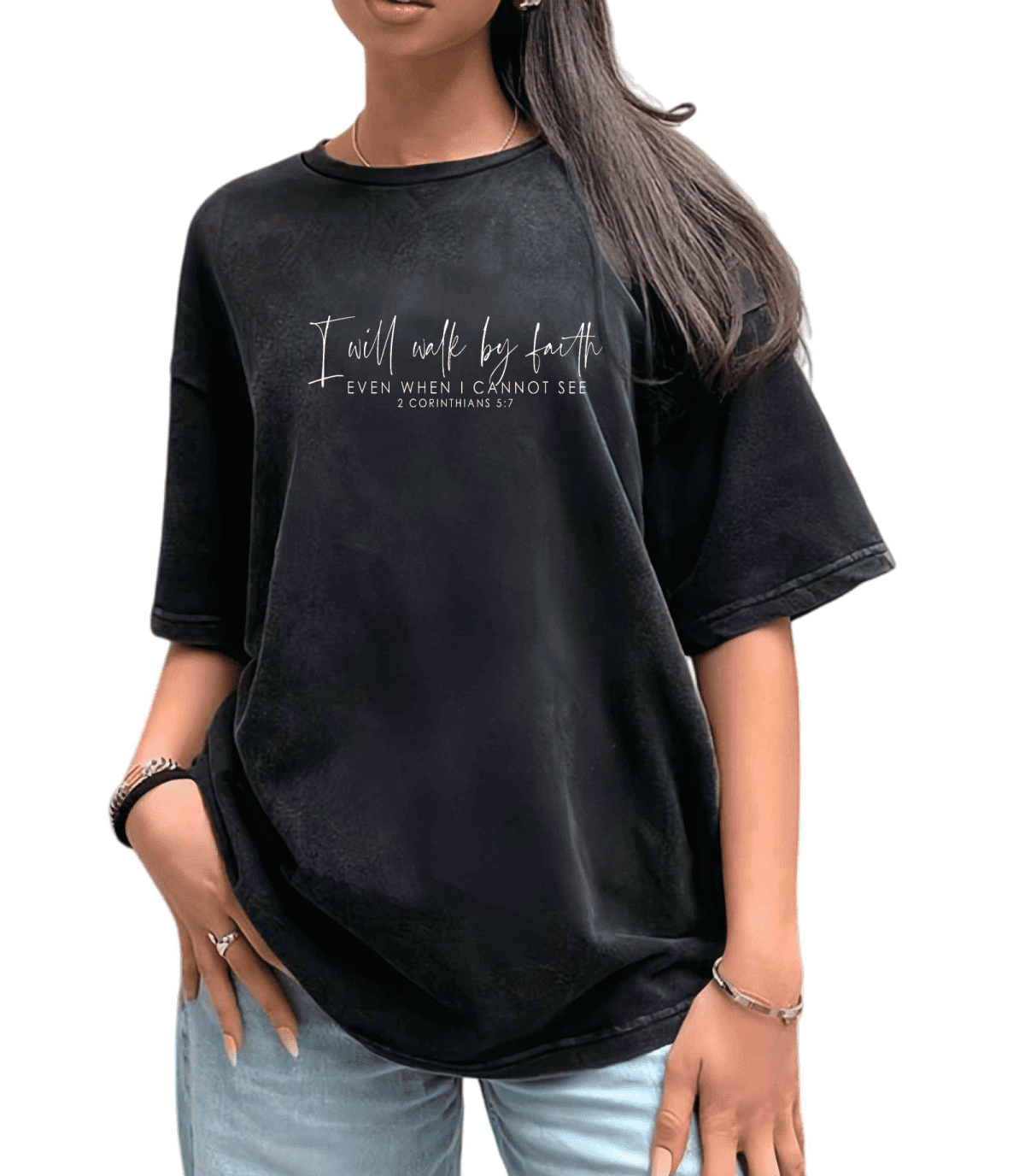 Black I Will Walk By Faith 2 Corinthians 5:7 Washed T-Shirt Christian ...