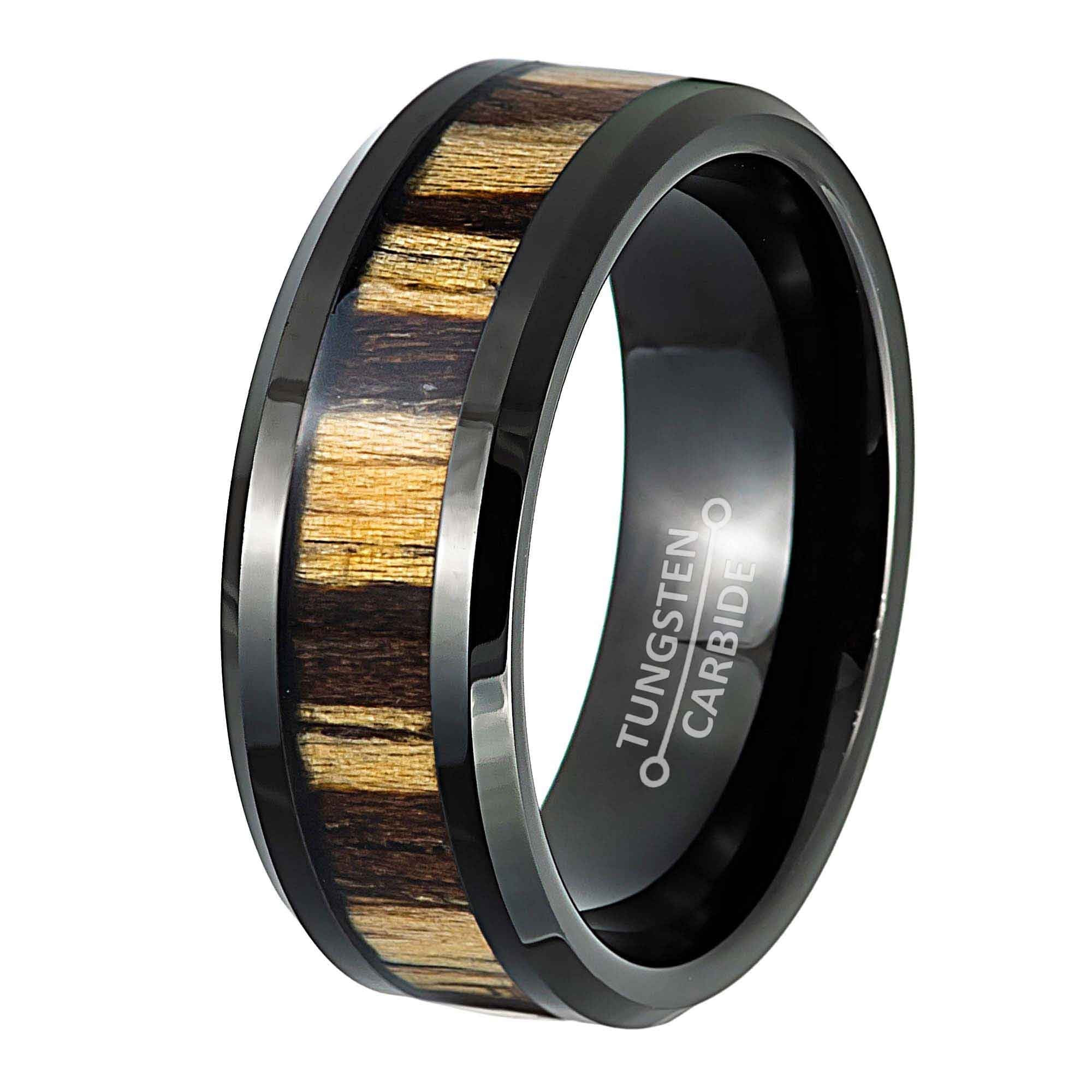Jewelry Avalanche Zebra Wood Inlay Black Tungsten Wedding Band, Mens ...