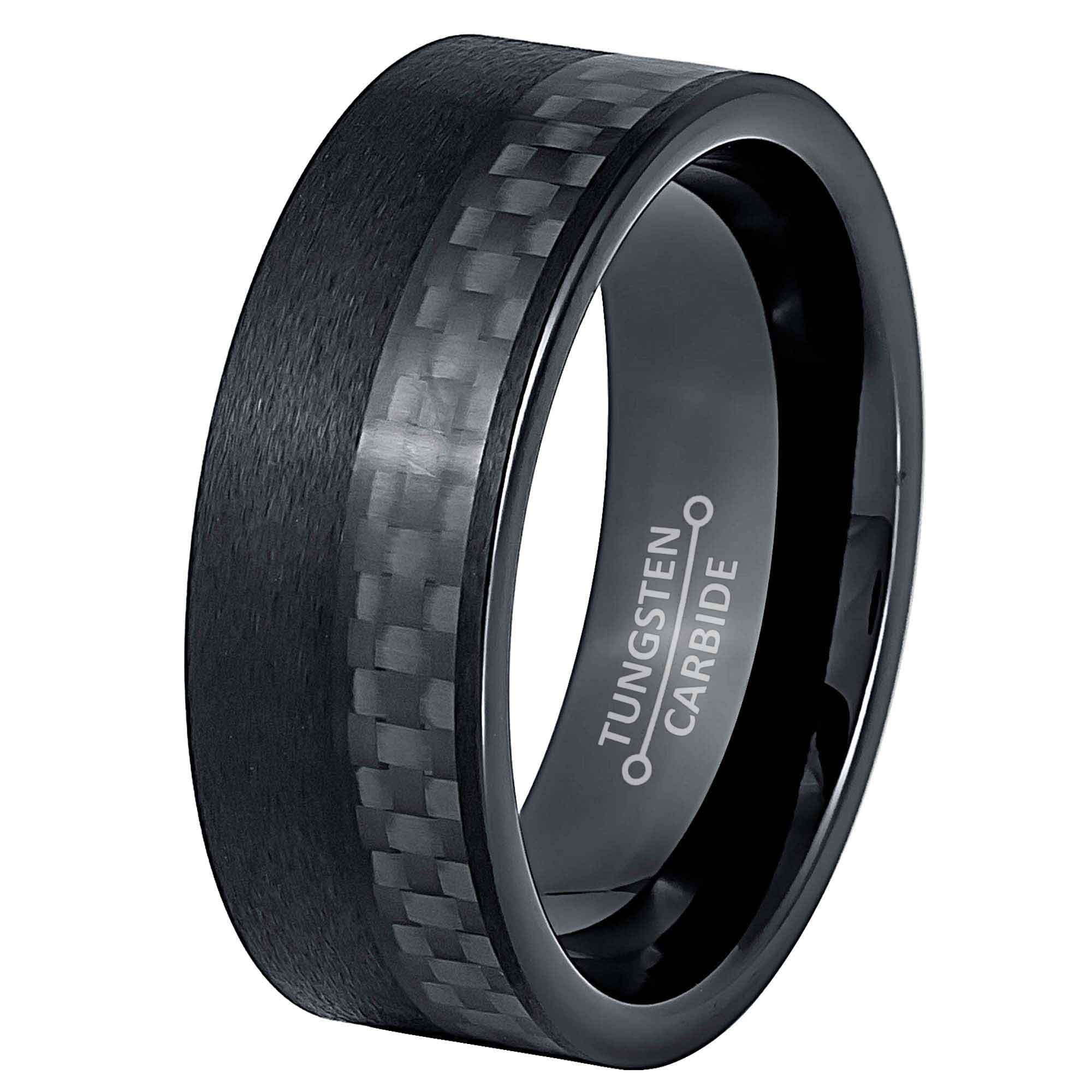 Jewelry Avalanche Mens Black Tungsten Ring, Carbon Fiber Inlay, Comfort ...