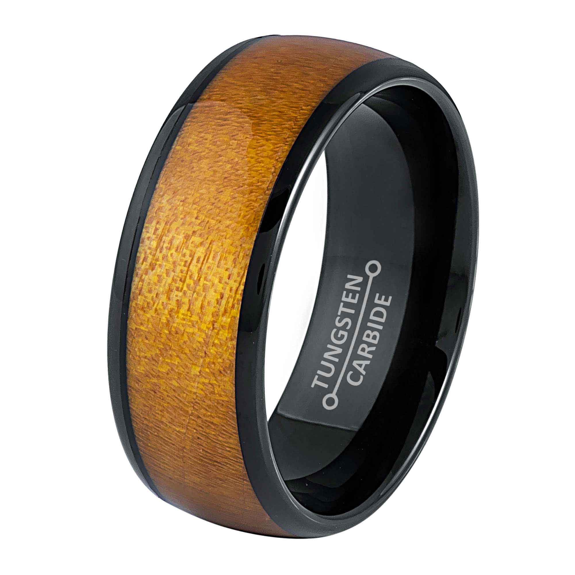 Black IP 8mm Dyed Caramel Fawn Stain Solidified Wood Wedding Band ...