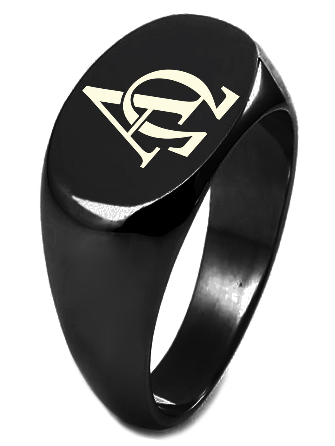 Black IP Plated Tioneer Sterling Silver Alpha & Omega Symbol Engraved ...