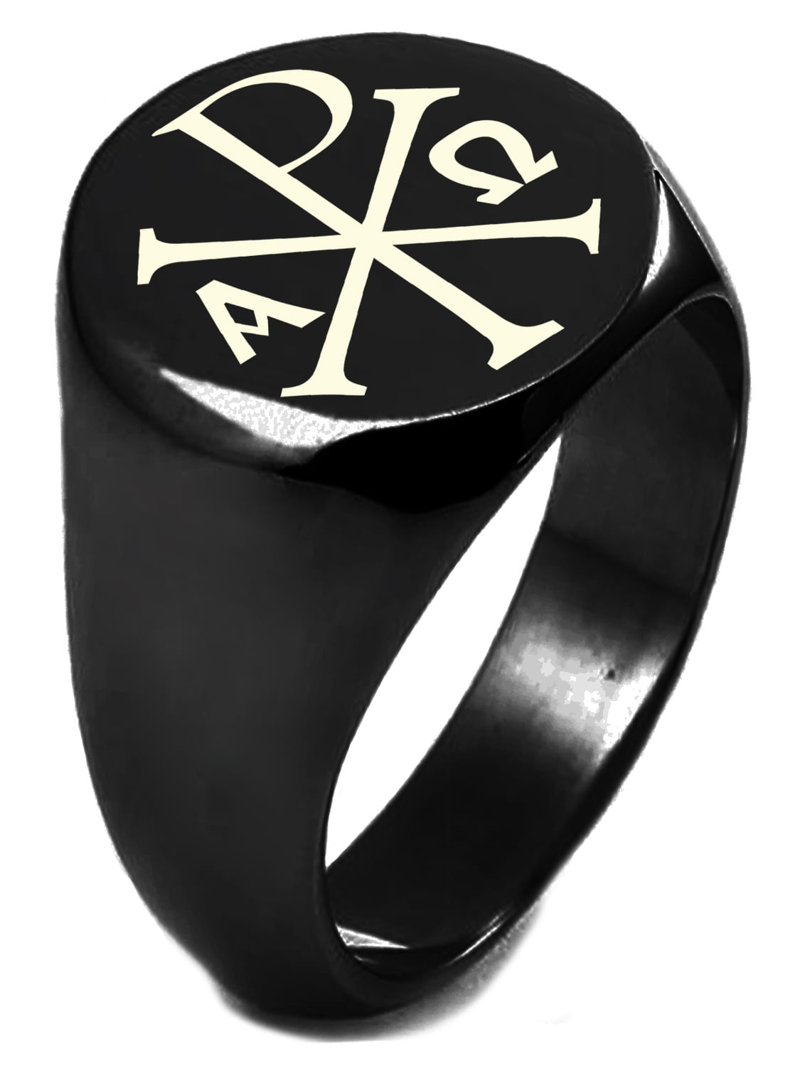 Black IP Plated Tioneer Sterling Silver Chi Rho Alpha Omega Symbol ...