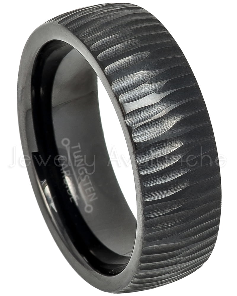 Black IP Tungsten Ring, Tree Bark Carved Texture Finish Tungsten ...