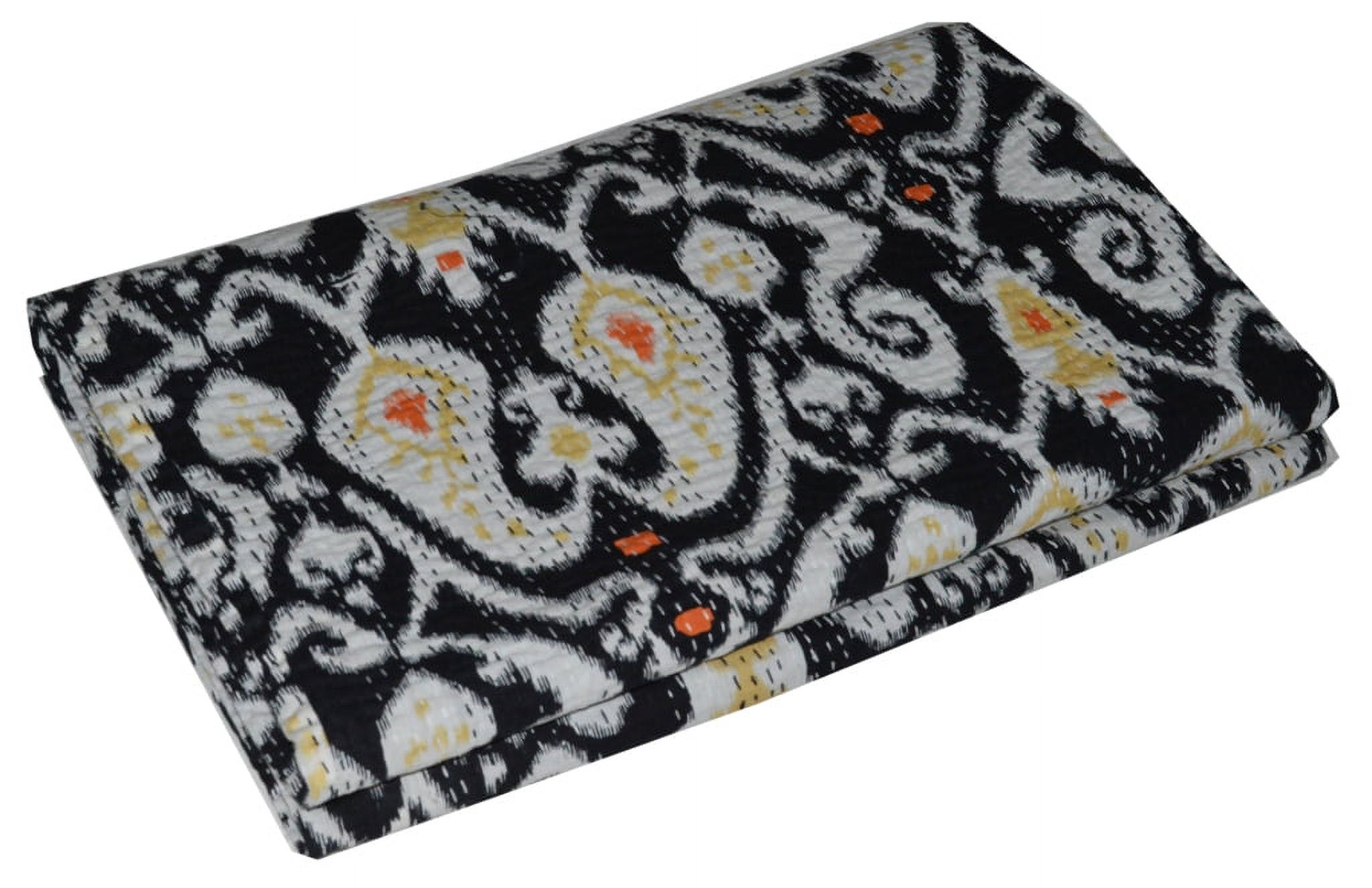 Black Ikat Print Quilt Indian Kantha Quilt Kantha Bedspread Kantha ...