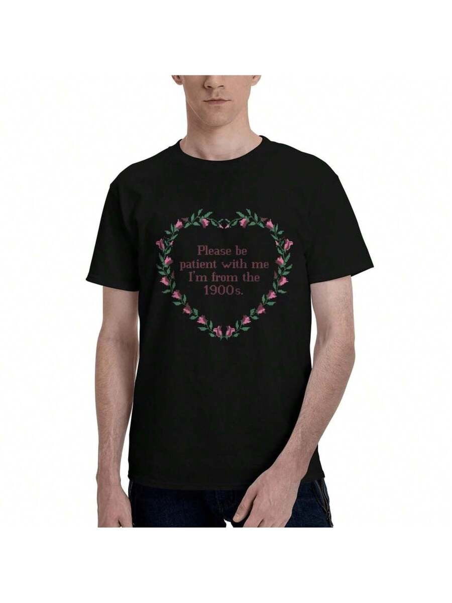 Black Im From The 1900s T-Shirt With Floral Heart Graphic Please Be ...