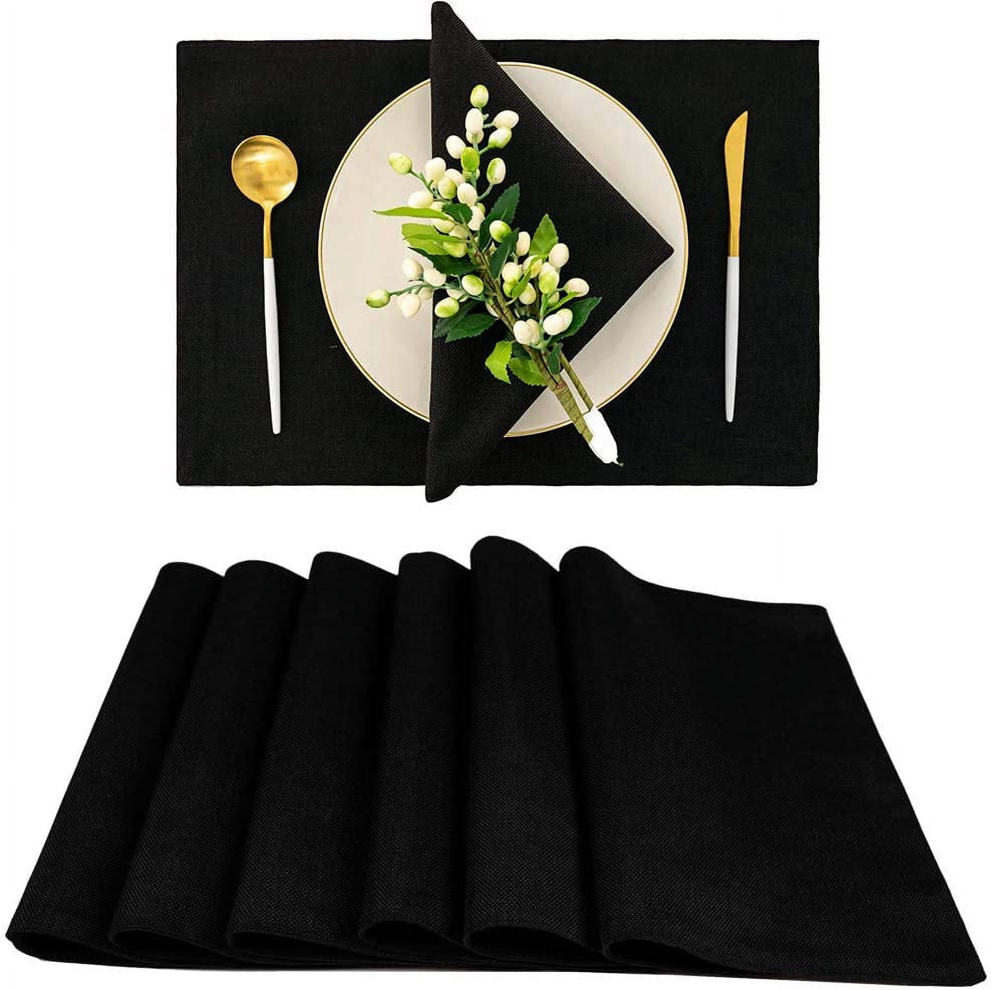 Black Individual Cloth Table Placemats - Nautical Washable Fabric Mats ...