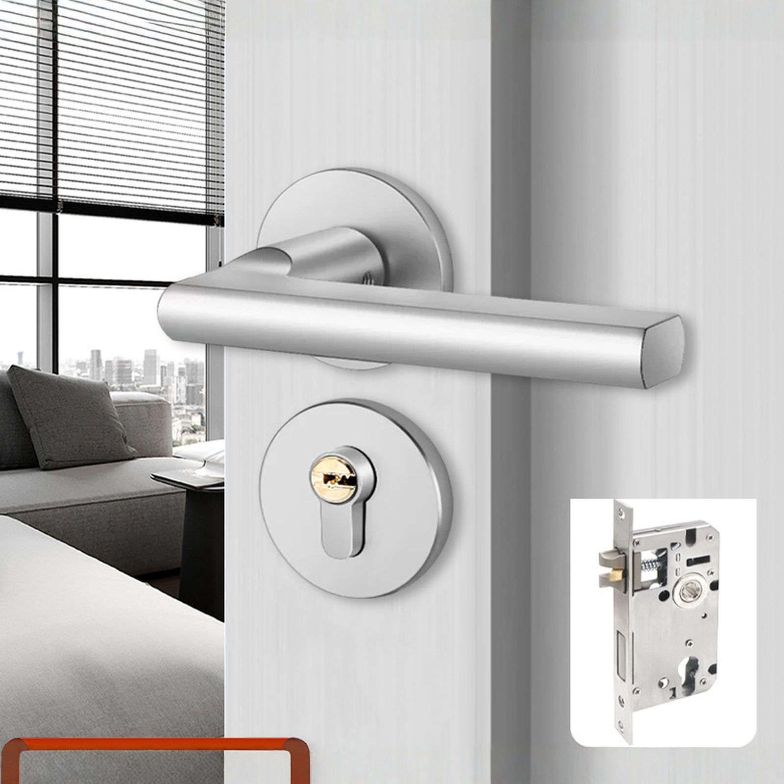 Black Indoor Bedroom Door Lock, Household Oxidized Space Aluminum ...